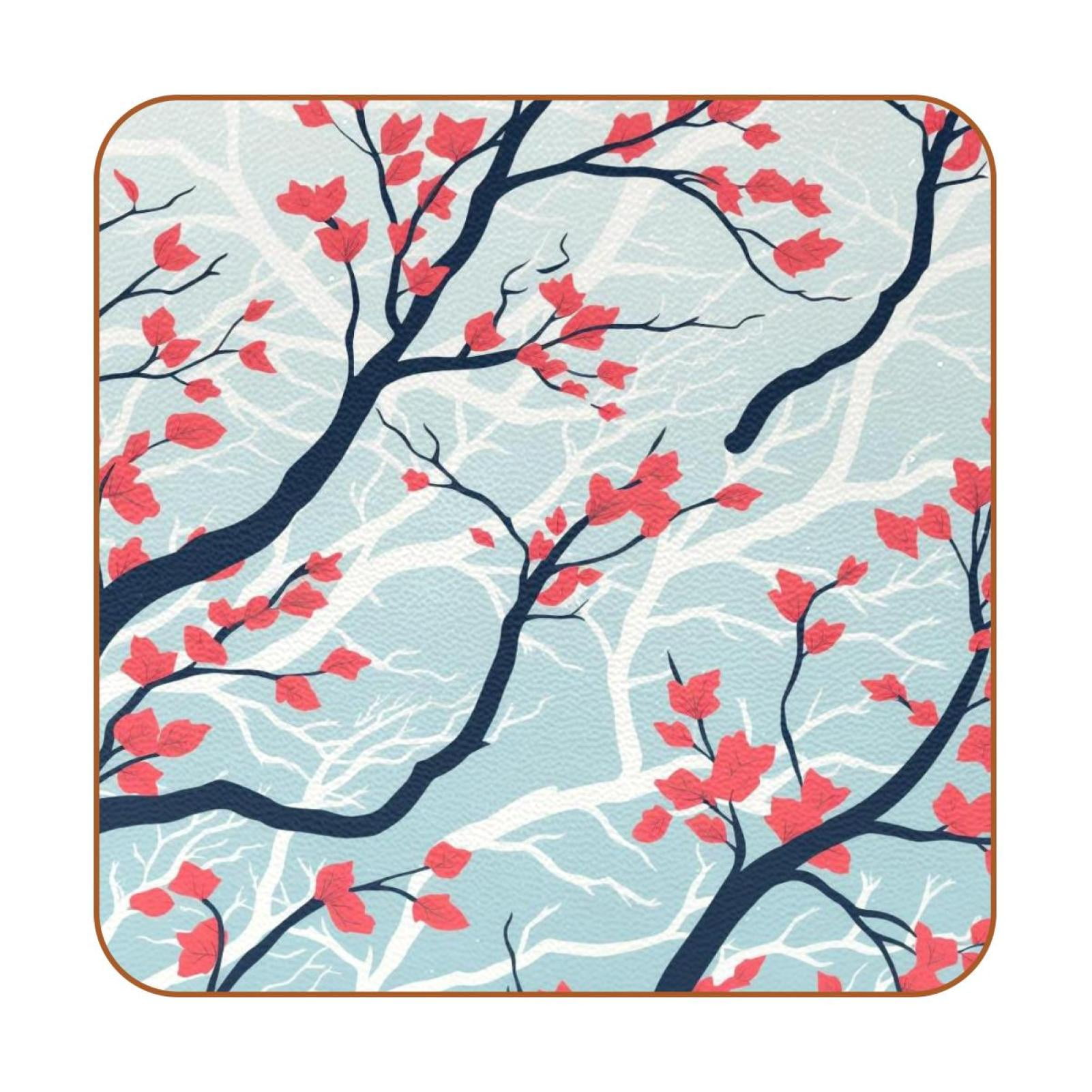 Tree Microfiber Leather Square Coasters (6PCS) - Set of 6 Modern Drink ...