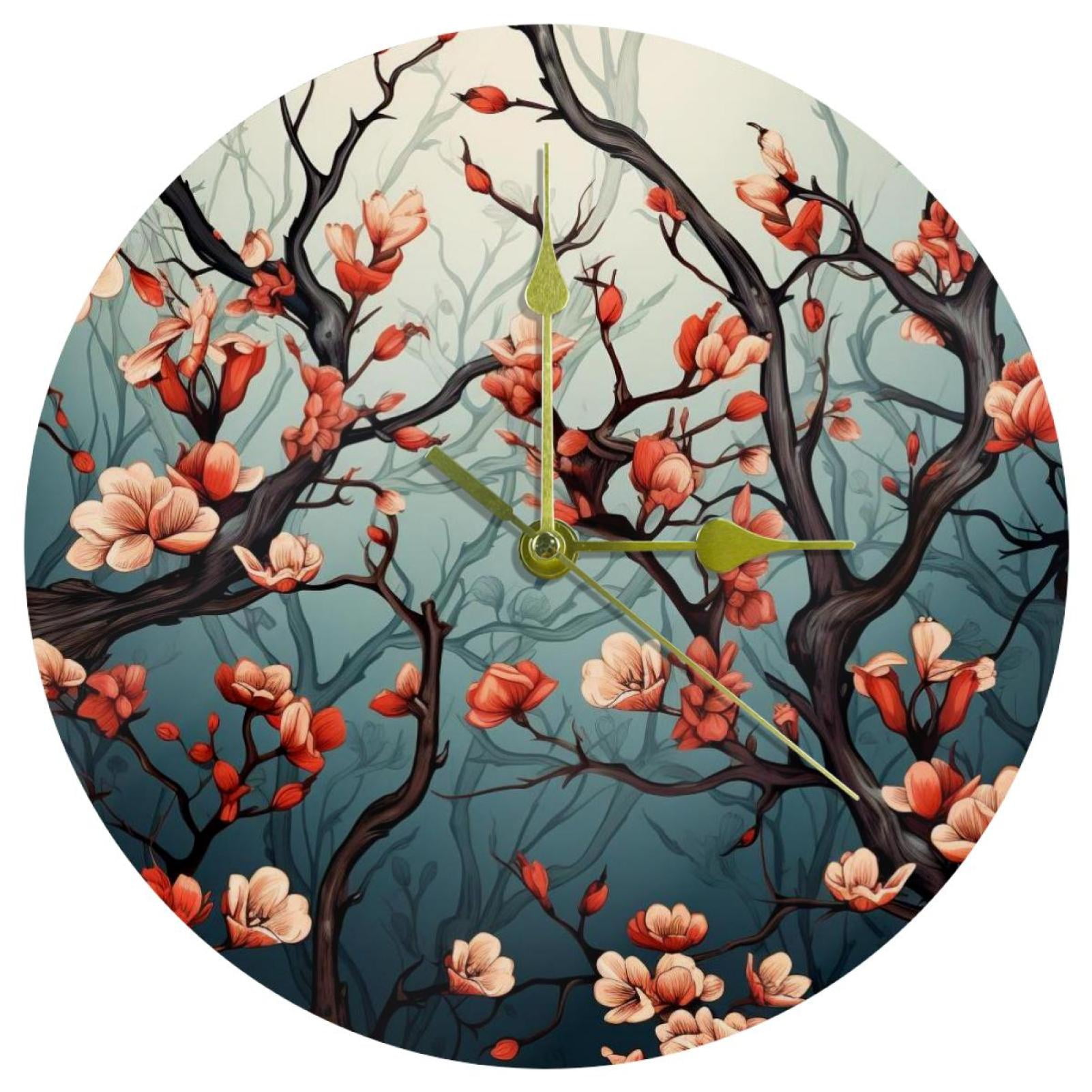 Tree Modern Round Acrylic Wall Clock, 9.8 Inches, Silent Non-Ticking ...