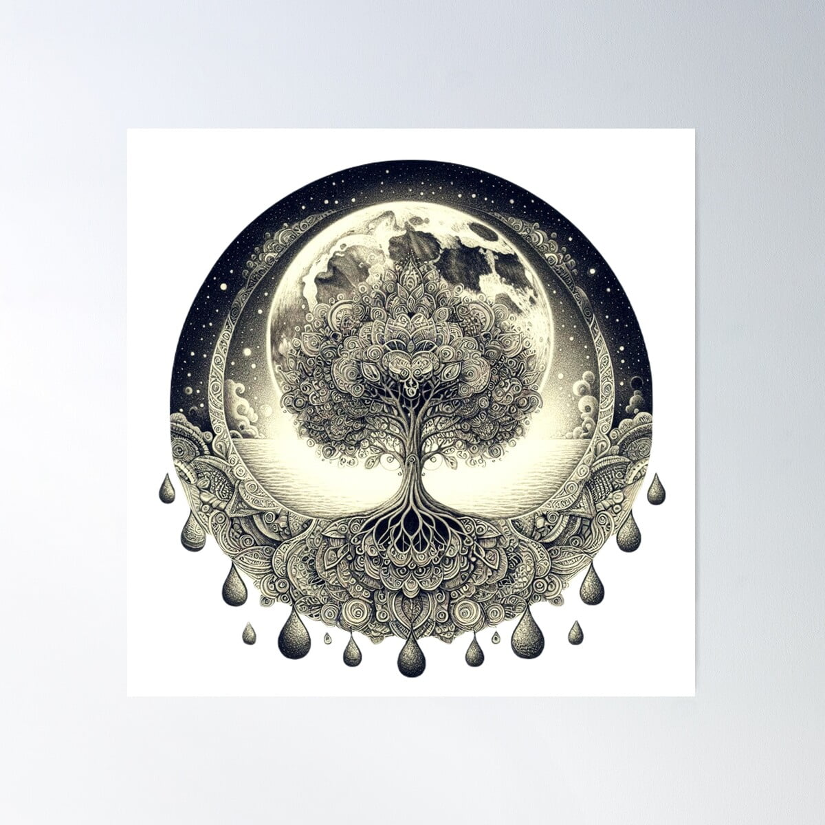 Tree Moon Magic Fantasy Moonlight Witchcraft Pagan Night Poster Wall ...