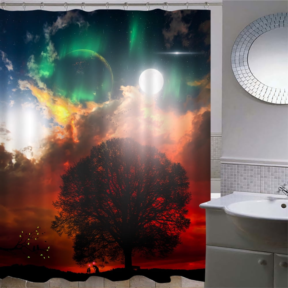 Tree Moon Tropical Plants Waterproof Bath Screen Shower Curtain ...