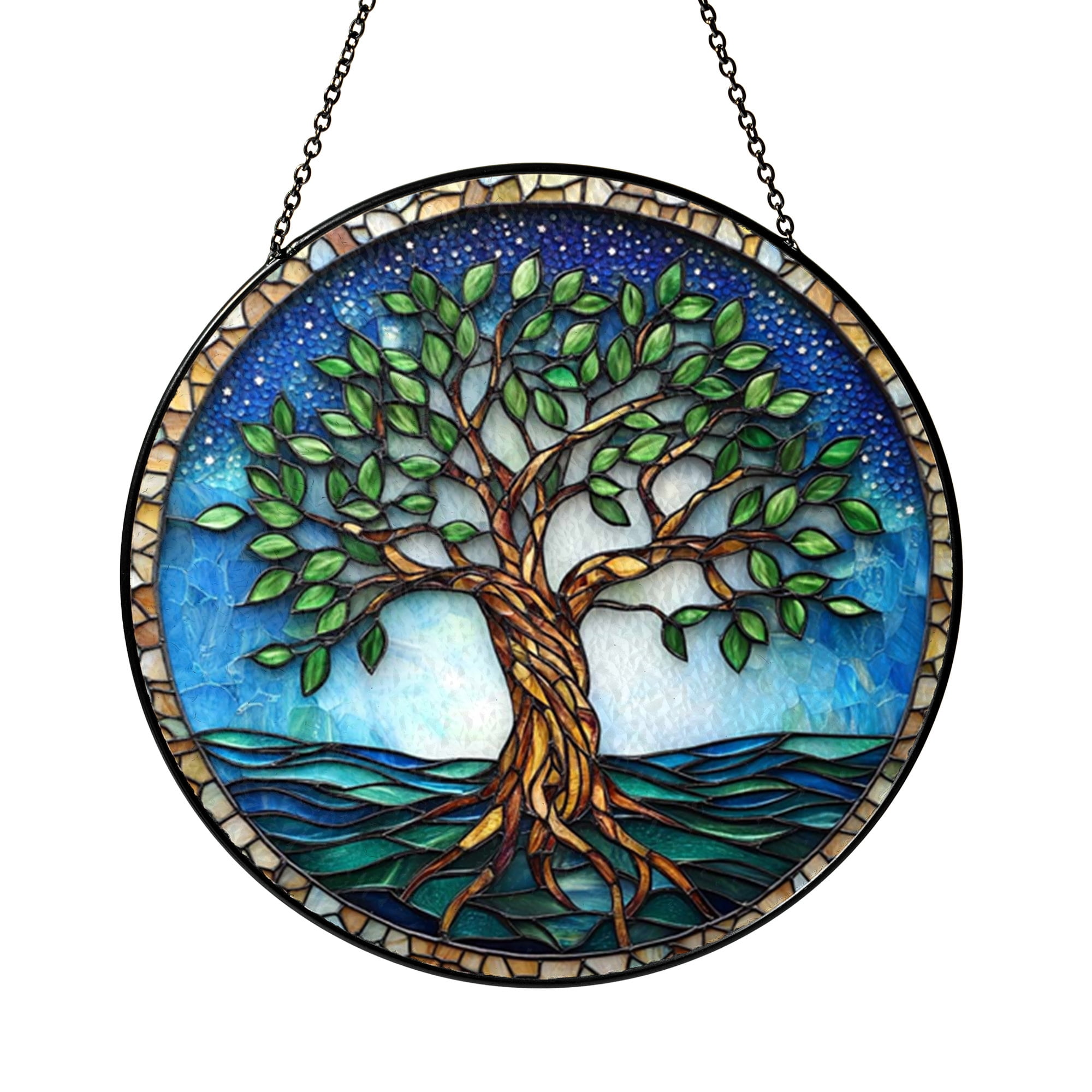 Tree Mosaic Design Stained Glass Window Hanging – Artistic Decor ...