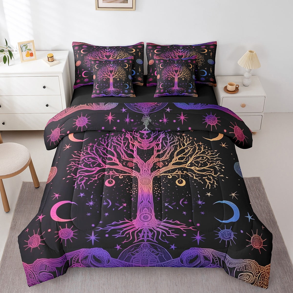 Tree Of Life Bed In A Bag Exotic Full Bedding Set Teens,Purple Galaxy ...