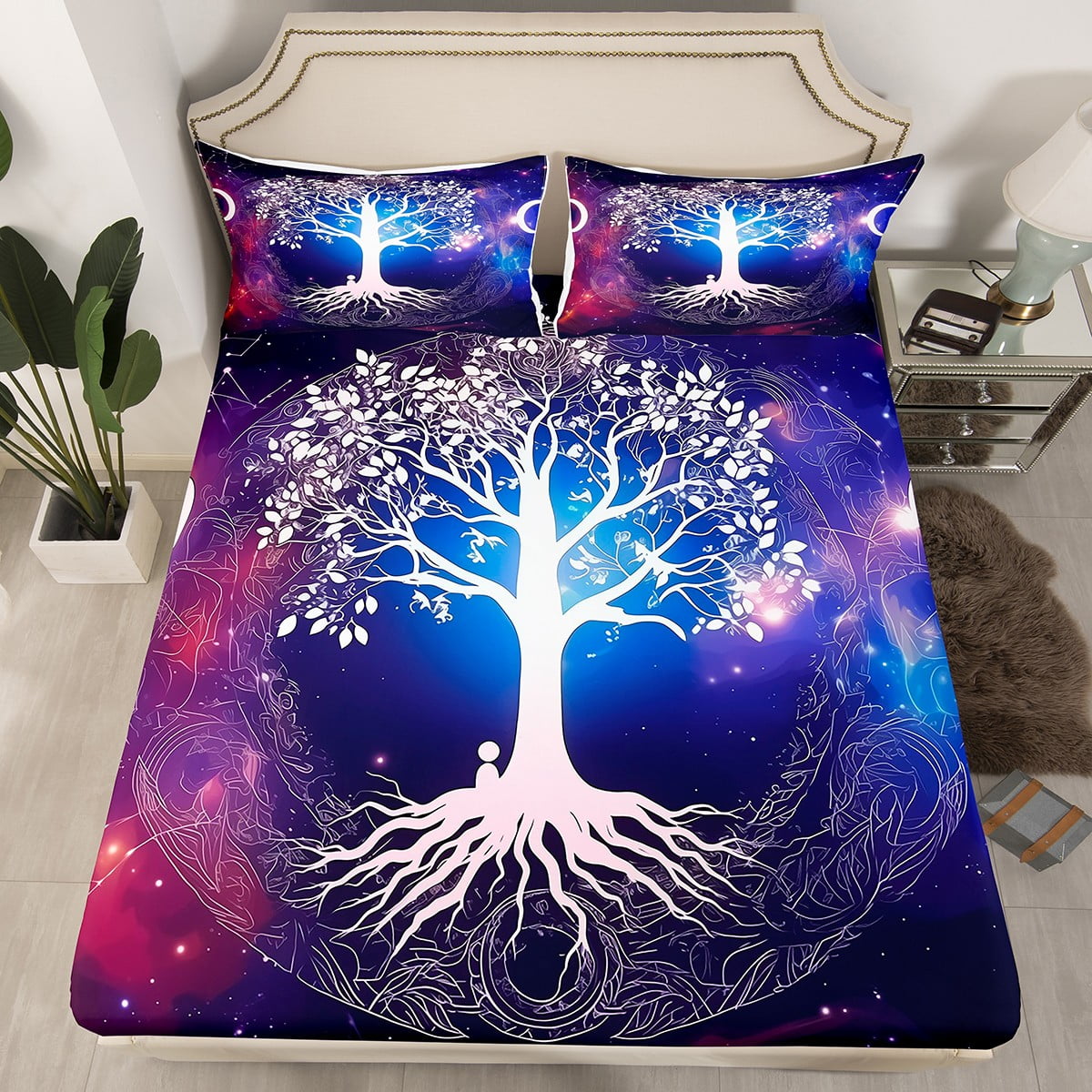 Tree Of Life Bed Sheets Stars Galaxy Queen Bedding Set Starry Sky ...