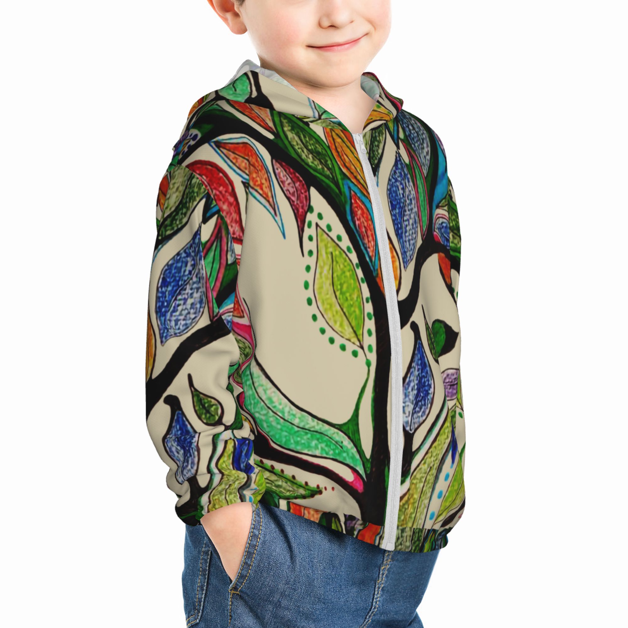 Tree Of Life Colorful Art Painting Kids Zip-Up Hoodie Girls Boys Sun Protection Jacket Hooded ...