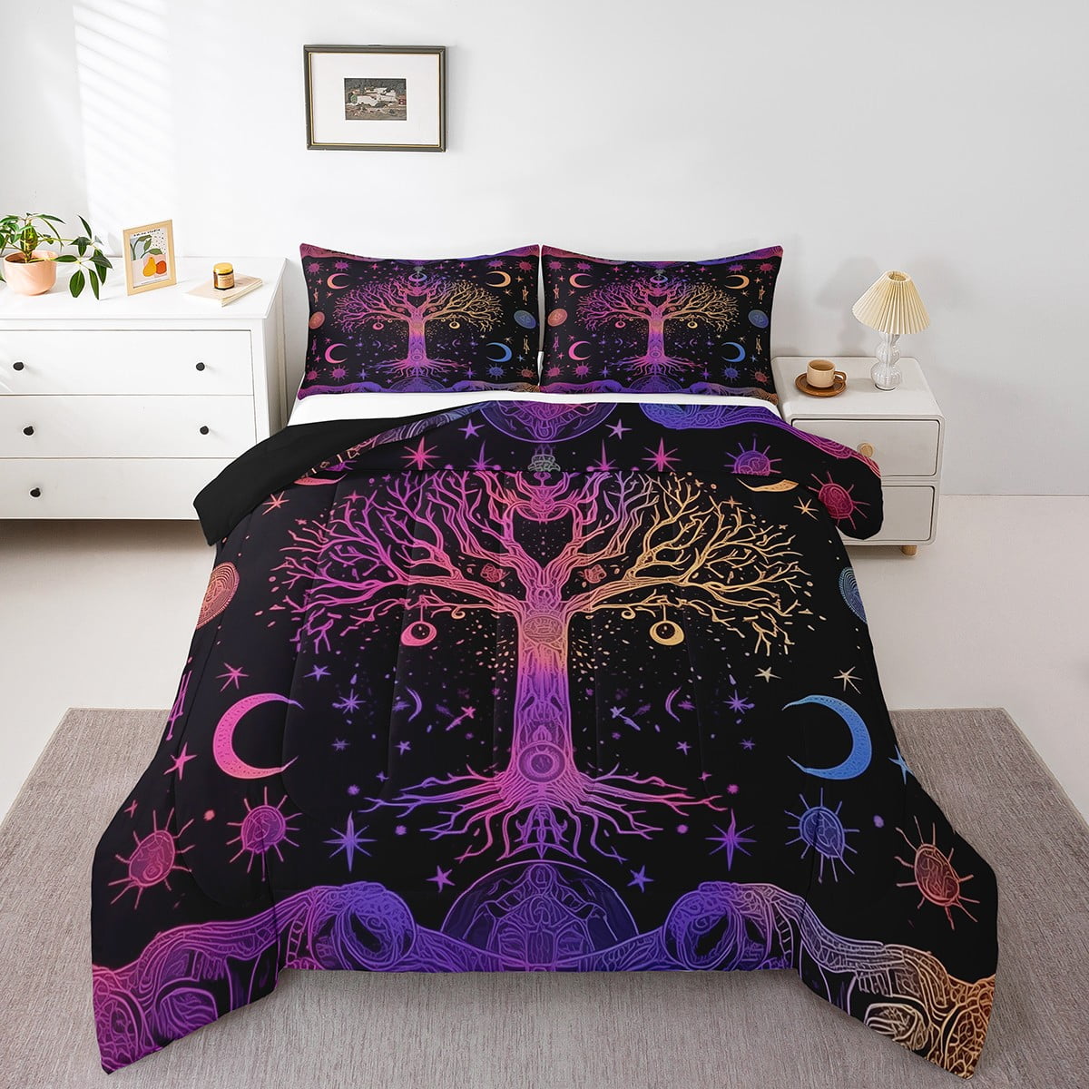 Tree Of Life Down Comforter Exotic Full Bedding Set Teens,Purple Galaxy ...