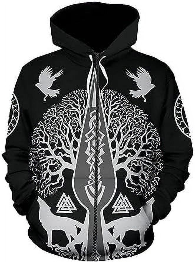 Tree Of Life Fenrir Wolf Crow Tattoo Full Zip Hoodie, Norse Mythology 3D Printed Printed Long ...