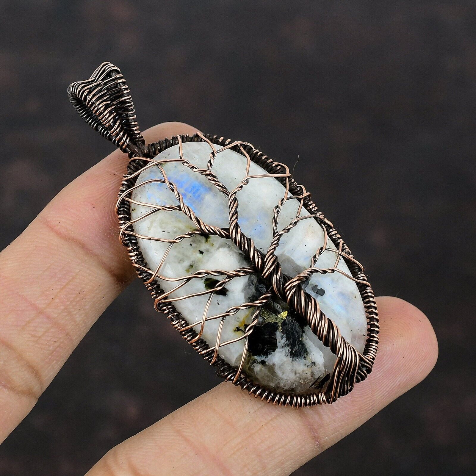 Tree Of Life Rainbow Moonstone Pendant Copper Wire Wrap Pendant ...