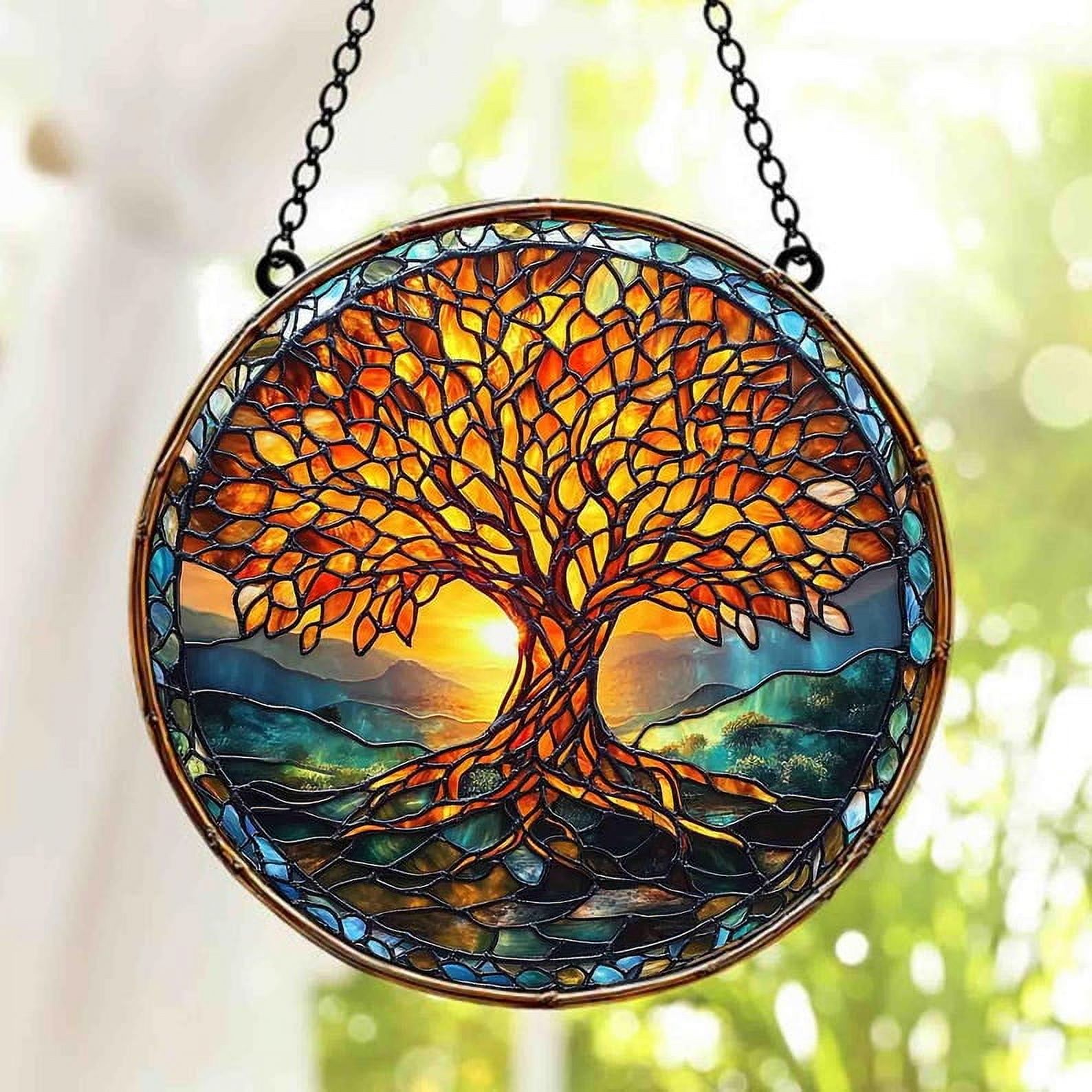 Tree Of Life Stained GLASS Suncatcher Decor, Tree Of Life Window ...