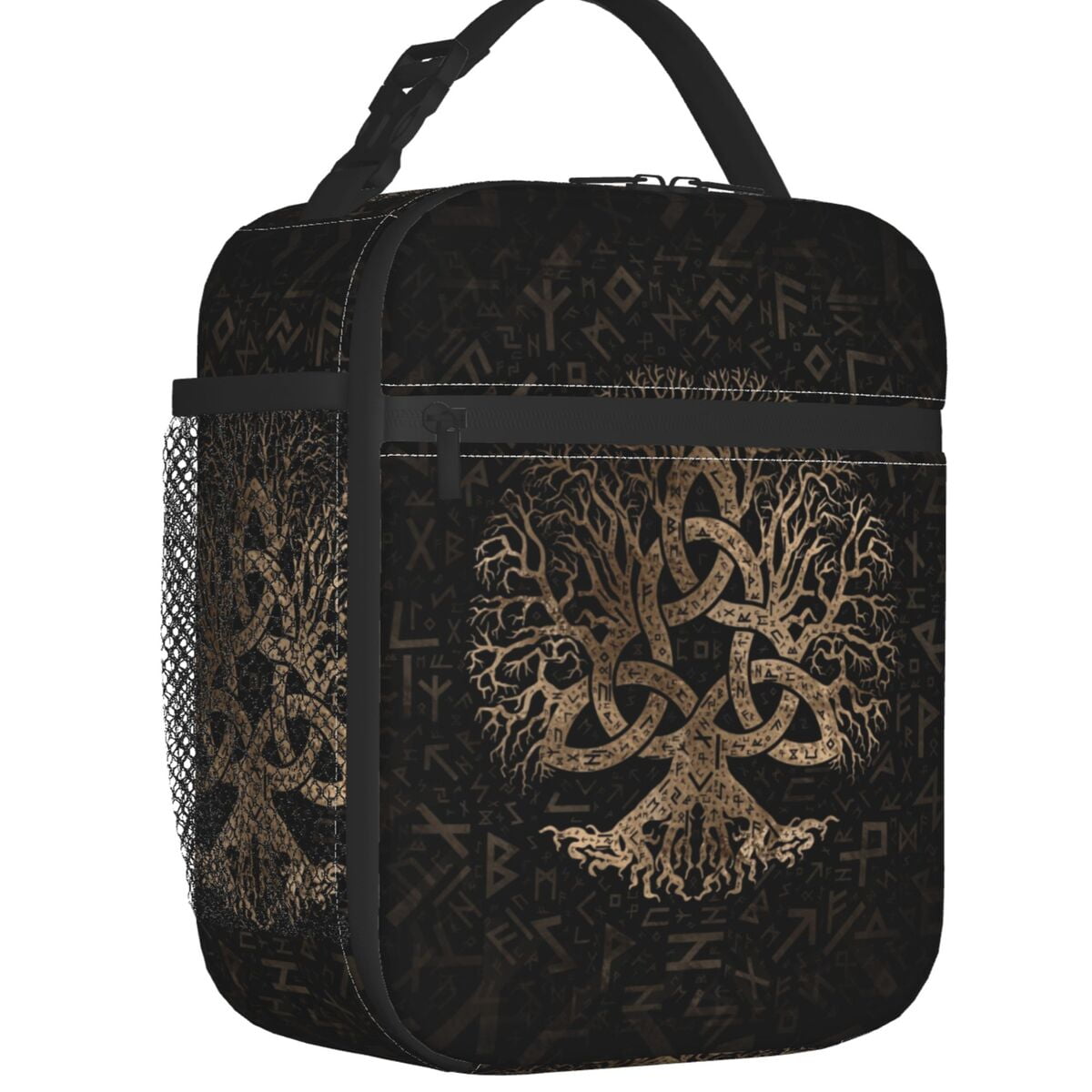 Tree Of Life With Triquetra And Futhark Pastel Gold Insulated Lunch Bag ...
