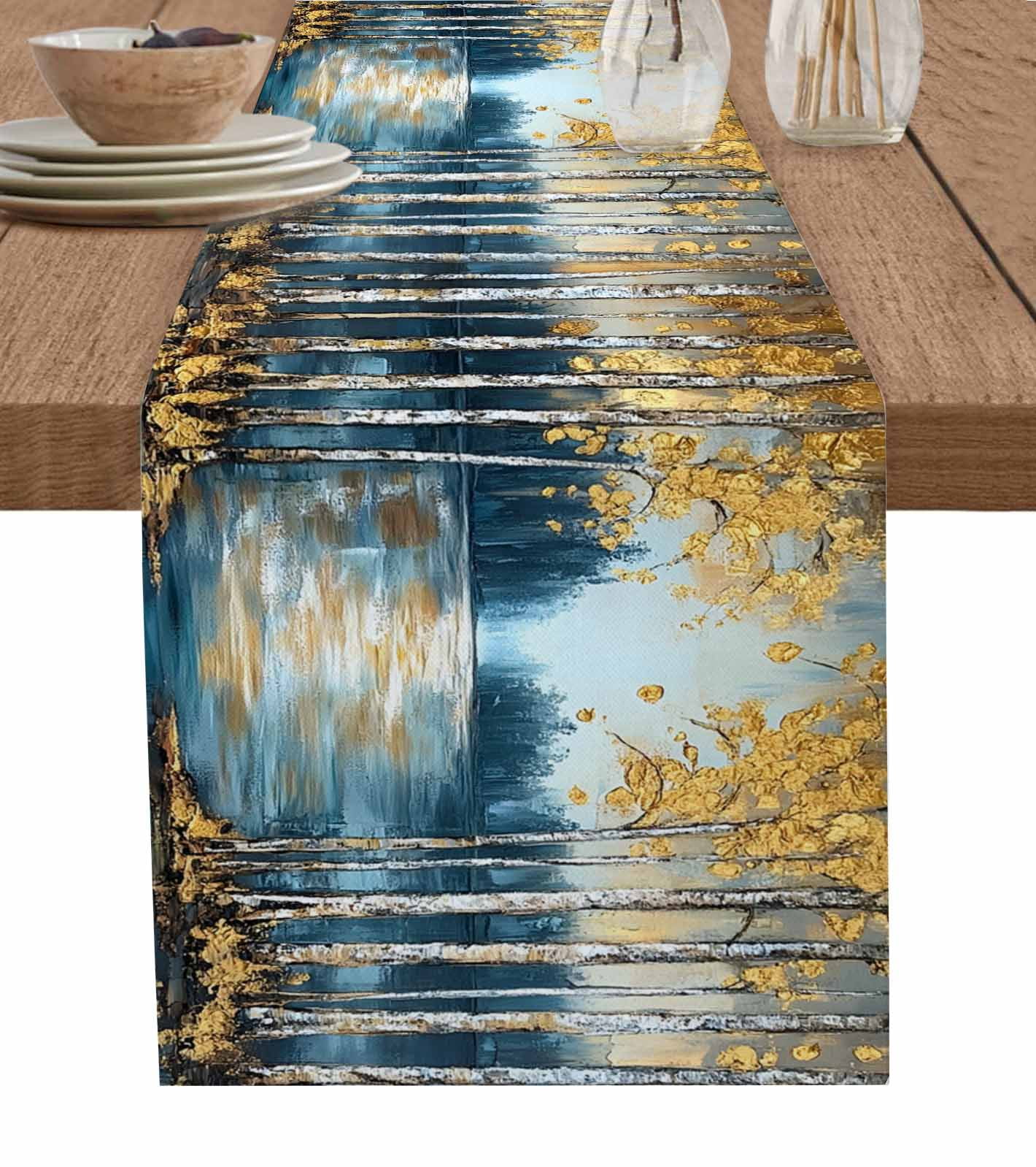 Tree Oil Painting Burlap Cotton Table Runner 14x72 Inches Long ...