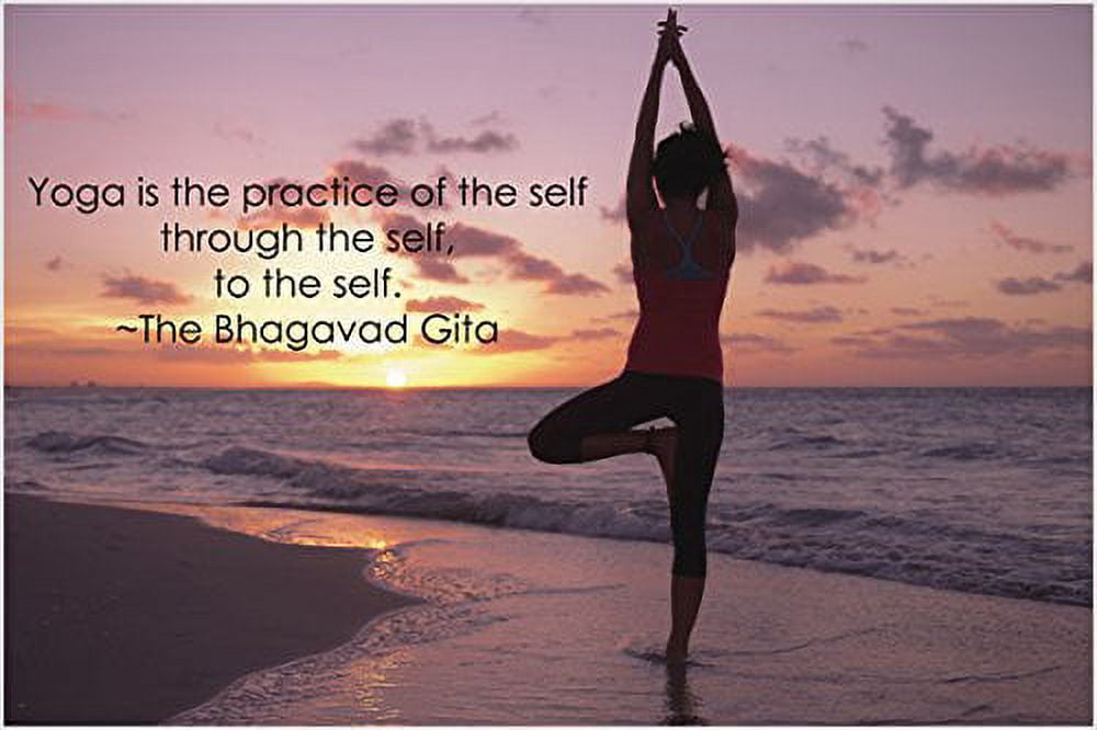 Tree Pose Yoga Poster Inspirational Quote Motivational Sunset Ocean ...