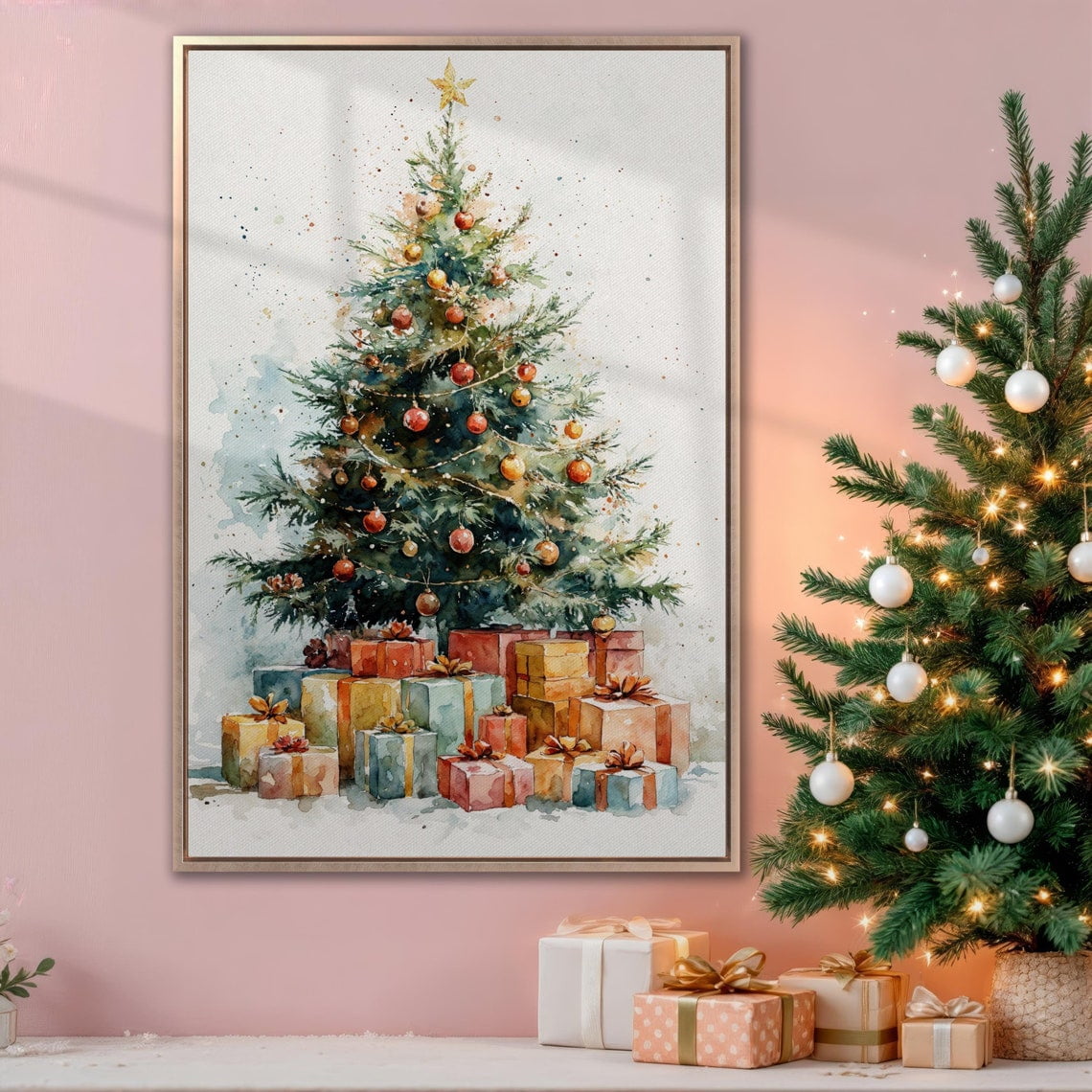 Tree Poster Colorful Wrapped Presents Wall Art Boxes Poster Festive ...