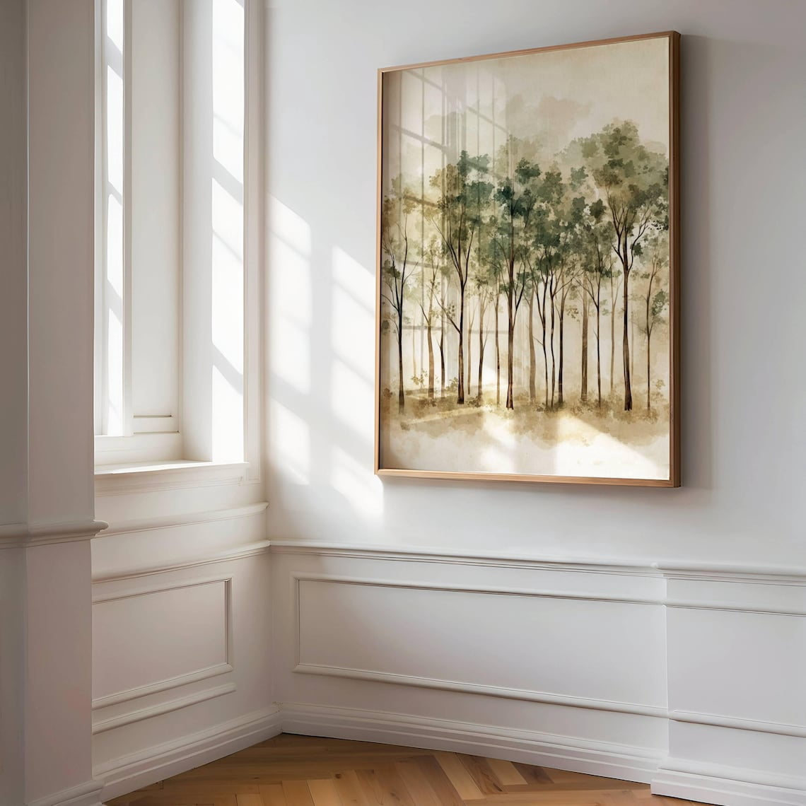 Tree Poster Prints Minimalist Green Landscape Drawing, Unframed Canvas ...