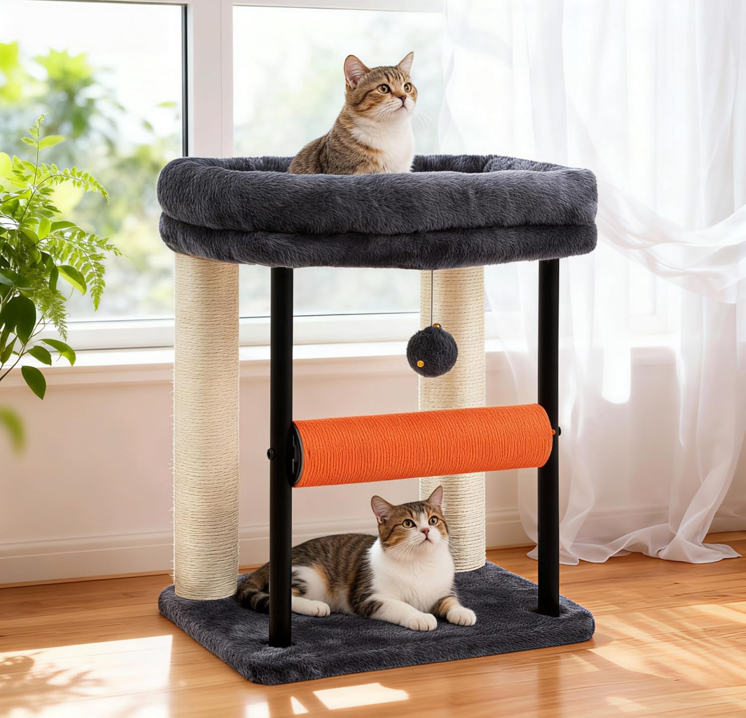 Tree, Posts with Bed, Sturdy Tower with Fully Sisal-Wrapped Columns and ...