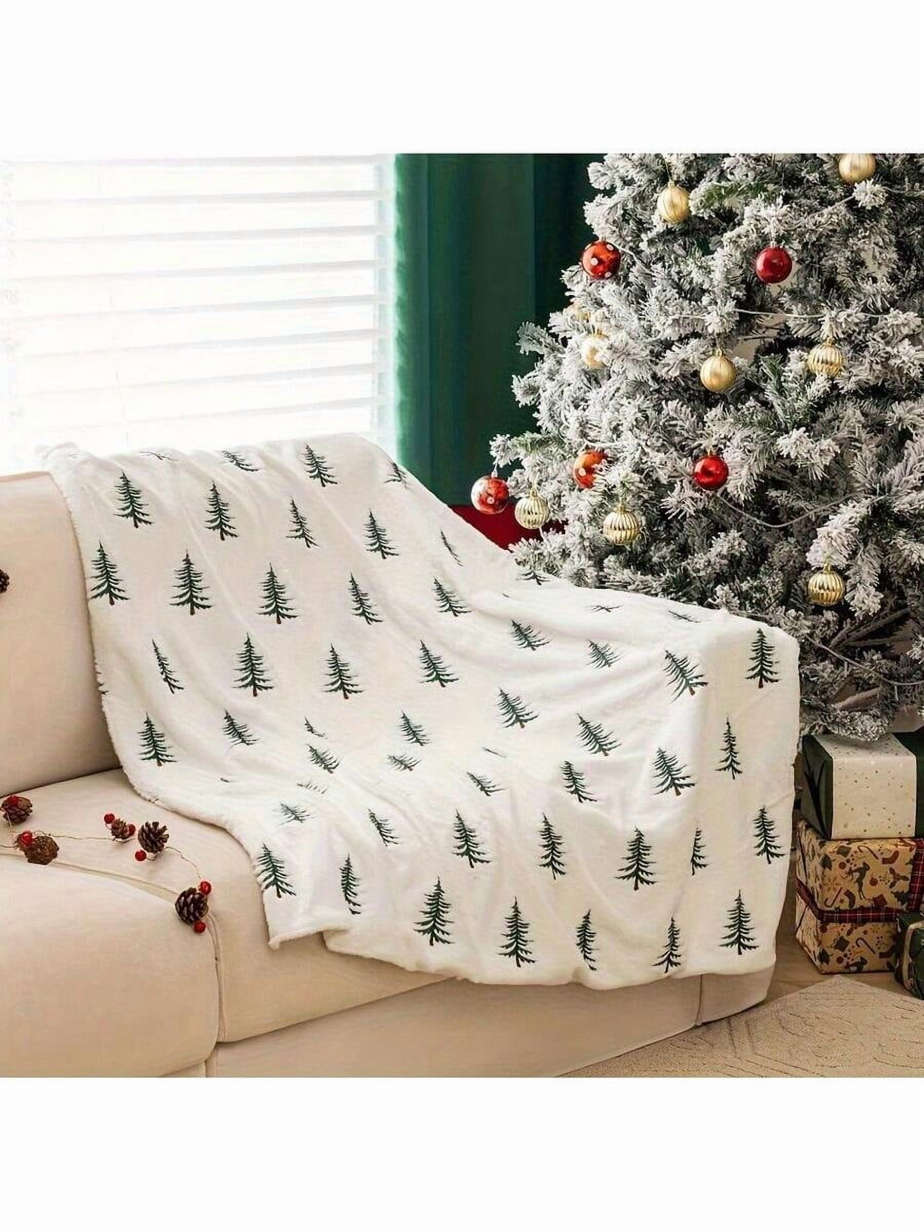 Tree Print Plush Flannel Throw Blanket - Soft Cozy All-Season Holiday ...