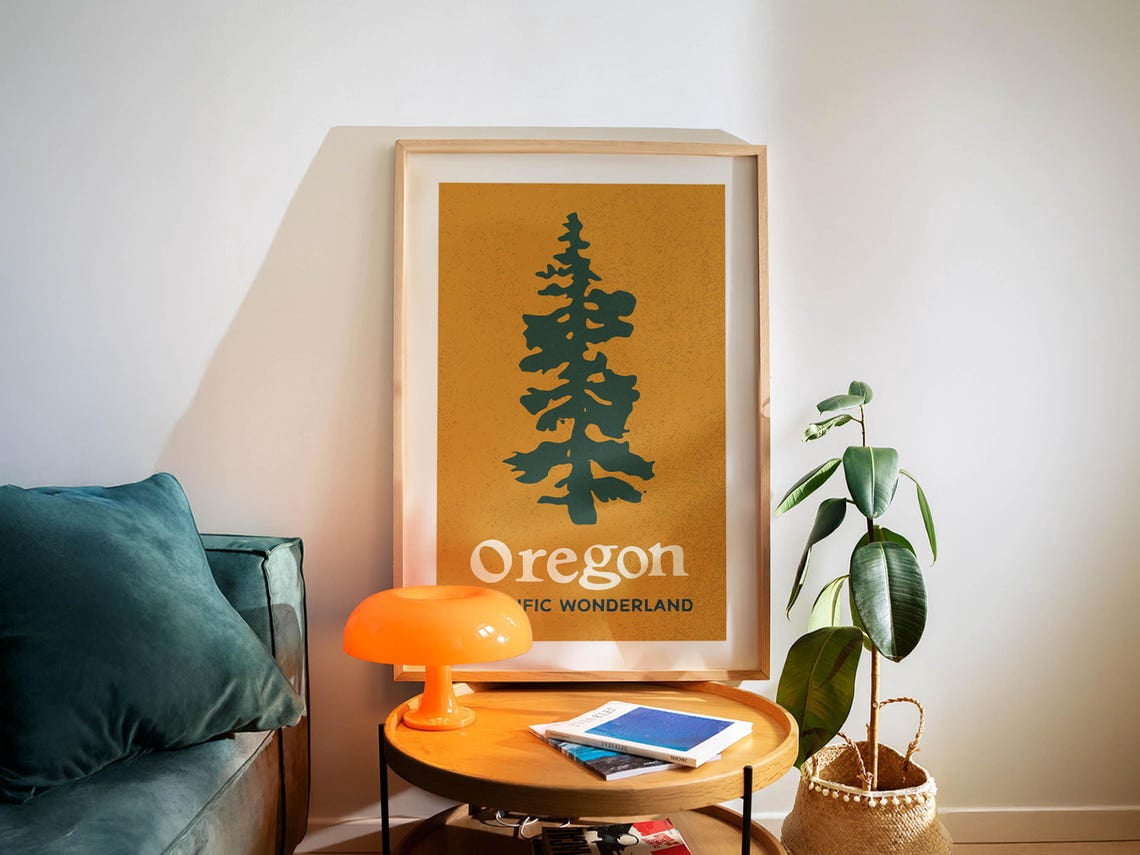 Tree Print Retro Oregon Art Poster Oregon Wall Decor Retro United ...