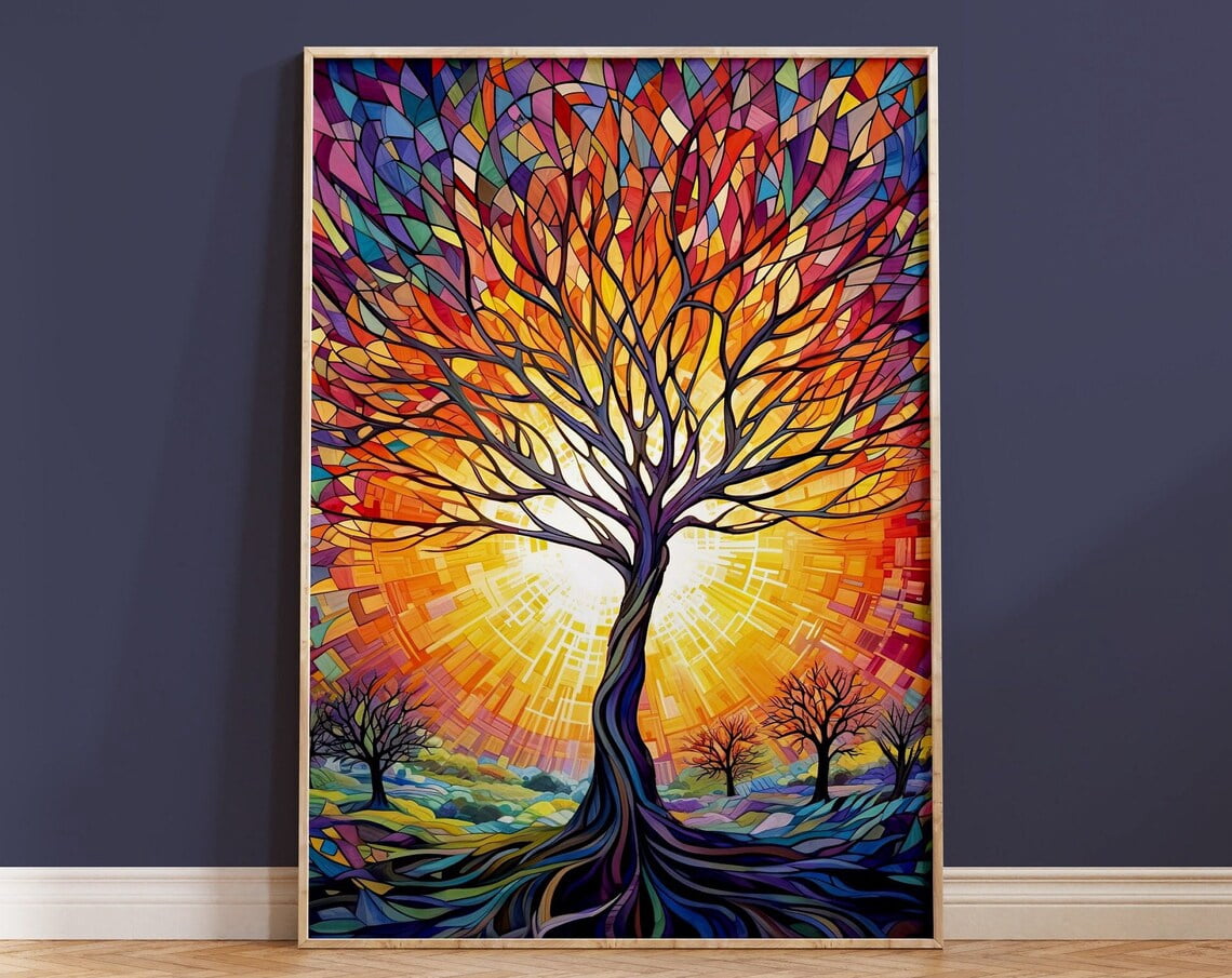 Tree Rainbow Multicoloured Art Print Abstract Collage Mosaic Nature ...