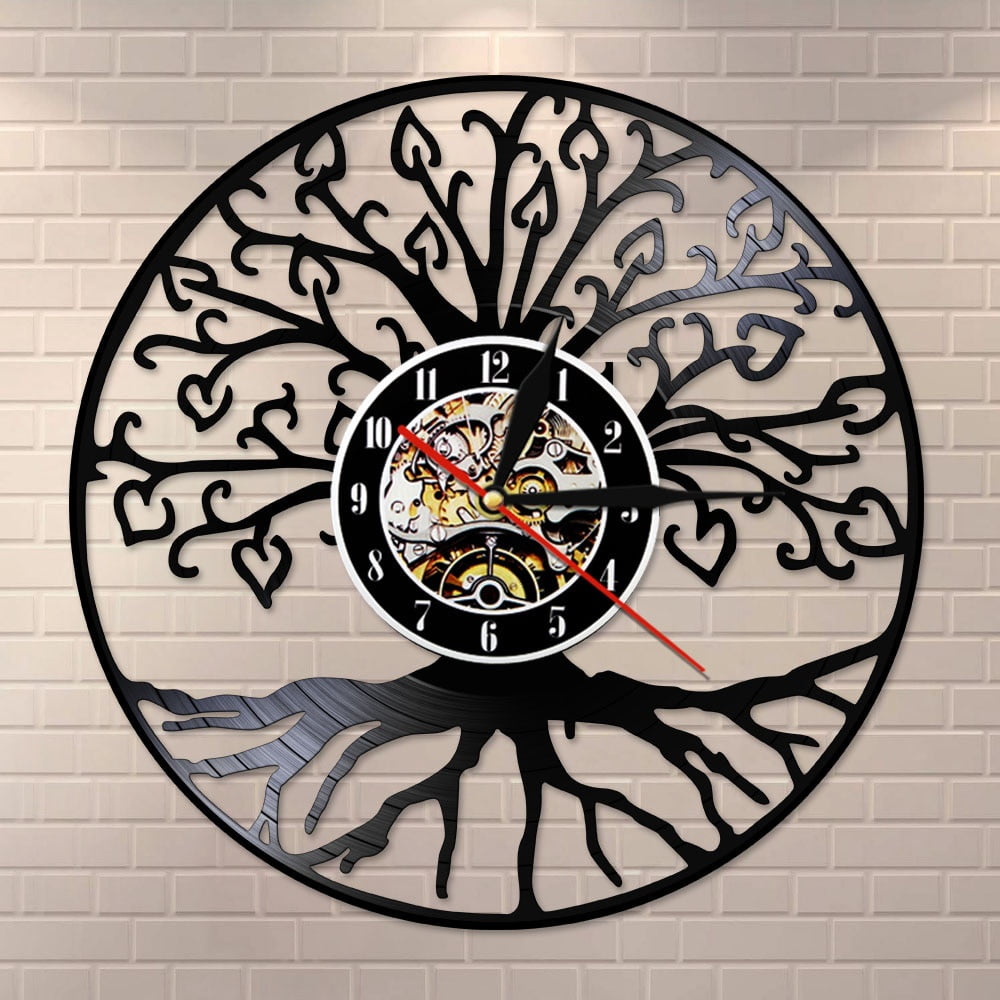 Tree Retro Vinyl Record Wall Clock Living Room Kitchen Family Tree ...