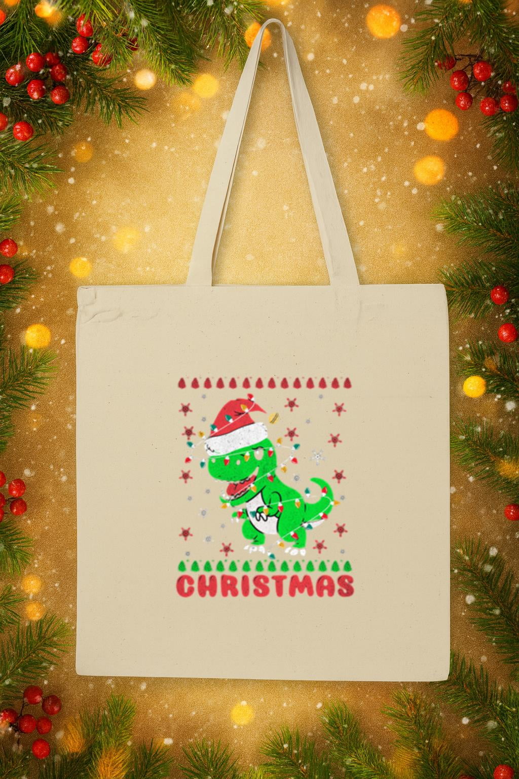 Tree Rex T Rex Wrapped With Christmas Lights Art Tote Bag - Walmart.com