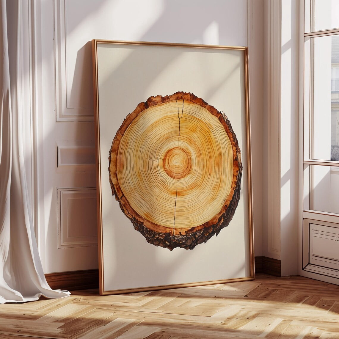 Tree Ring Watercolor Art Print – Rustic Wood Slice Wall Decor, Nature ...