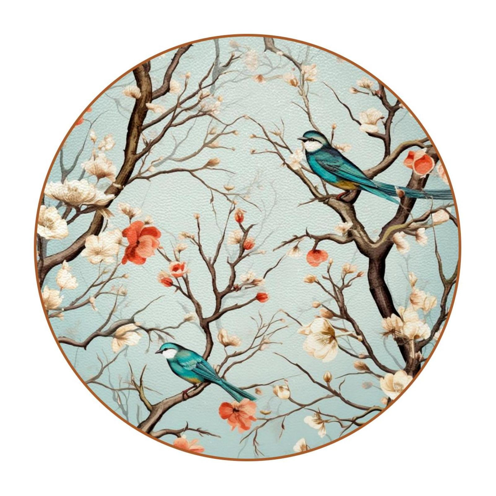 Tree Set of 6 Microfiber Leather Round Coasters, 11x11 cm/4.3x4.3 in ...