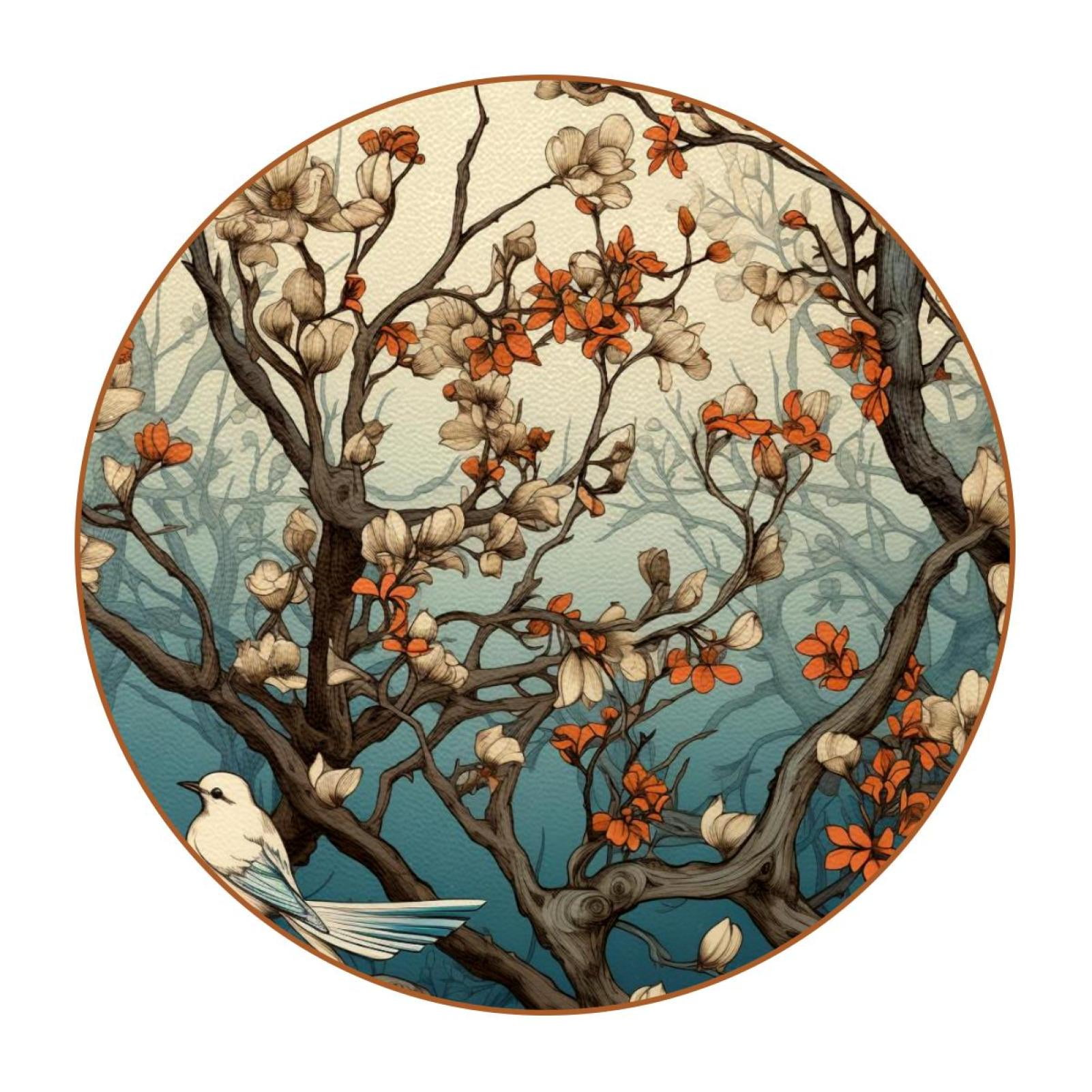 Tree Set of 6 Microfiber Leather Round Coasters, 11x11 cm/4.3x4.3 in ...