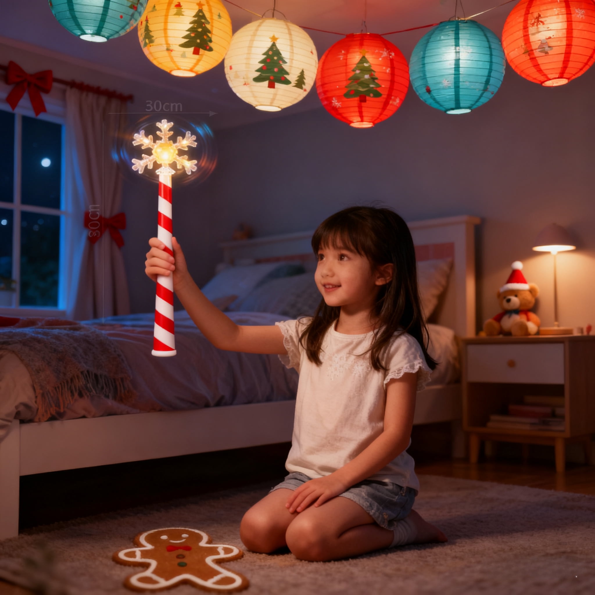 Tree-Shaped Christmas Wand with Red White Star Glow, Light Controller ...