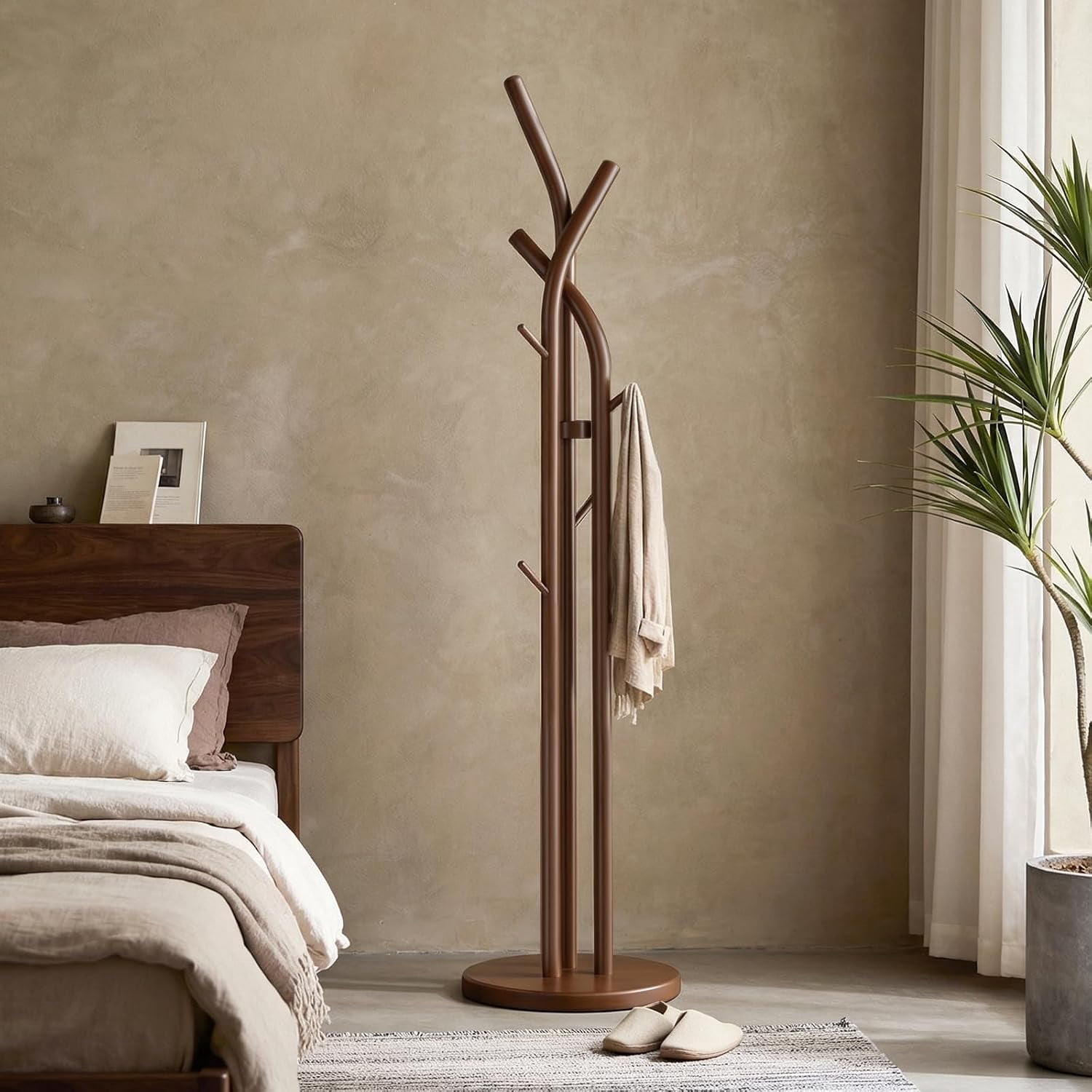 Tree-Shaped Solid Wood Coat Rack with 9 Hooks – Freestanding Entryway ...