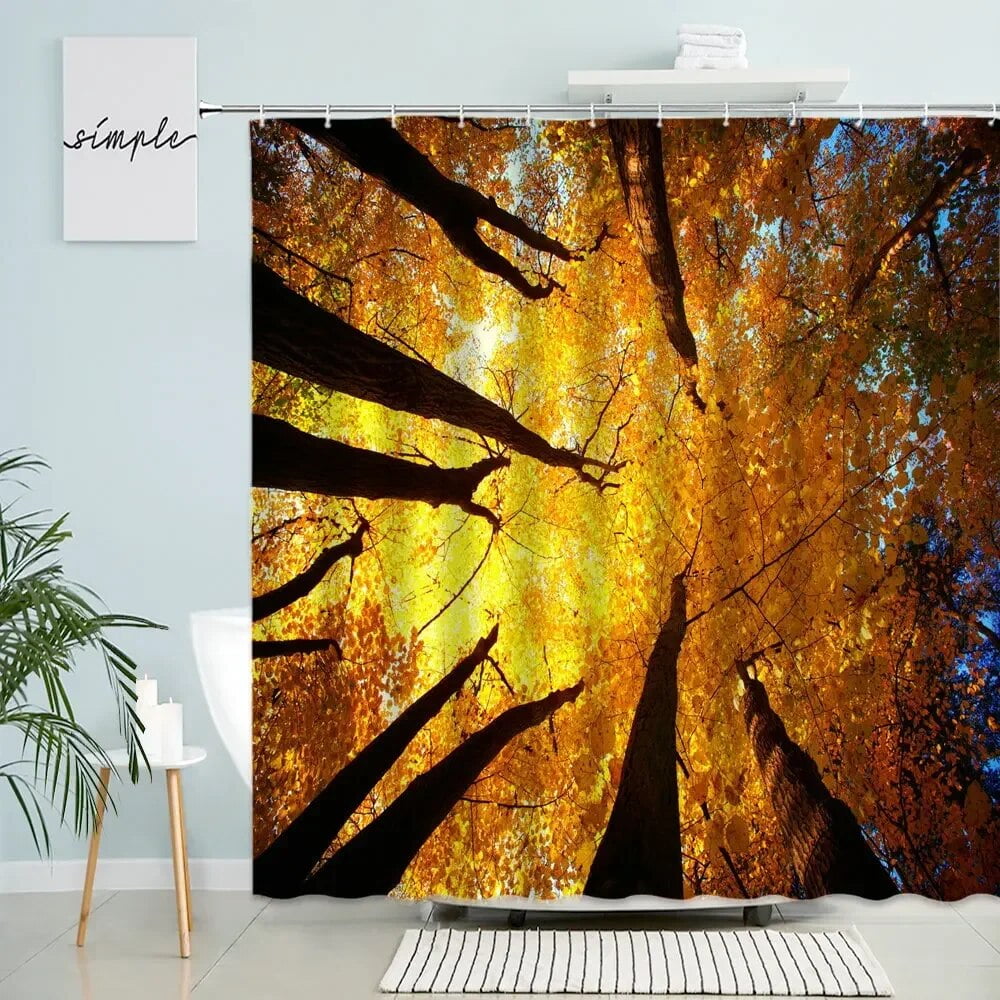 Tree Shower Curtain Forest Branch Plant Leaf Blue Sky Natural Scenery ...