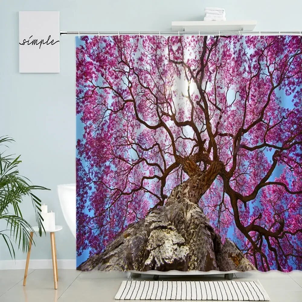 Tree Shower Curtain Forest Branch Plant Leaf Blue Sky Natural Scenery ...