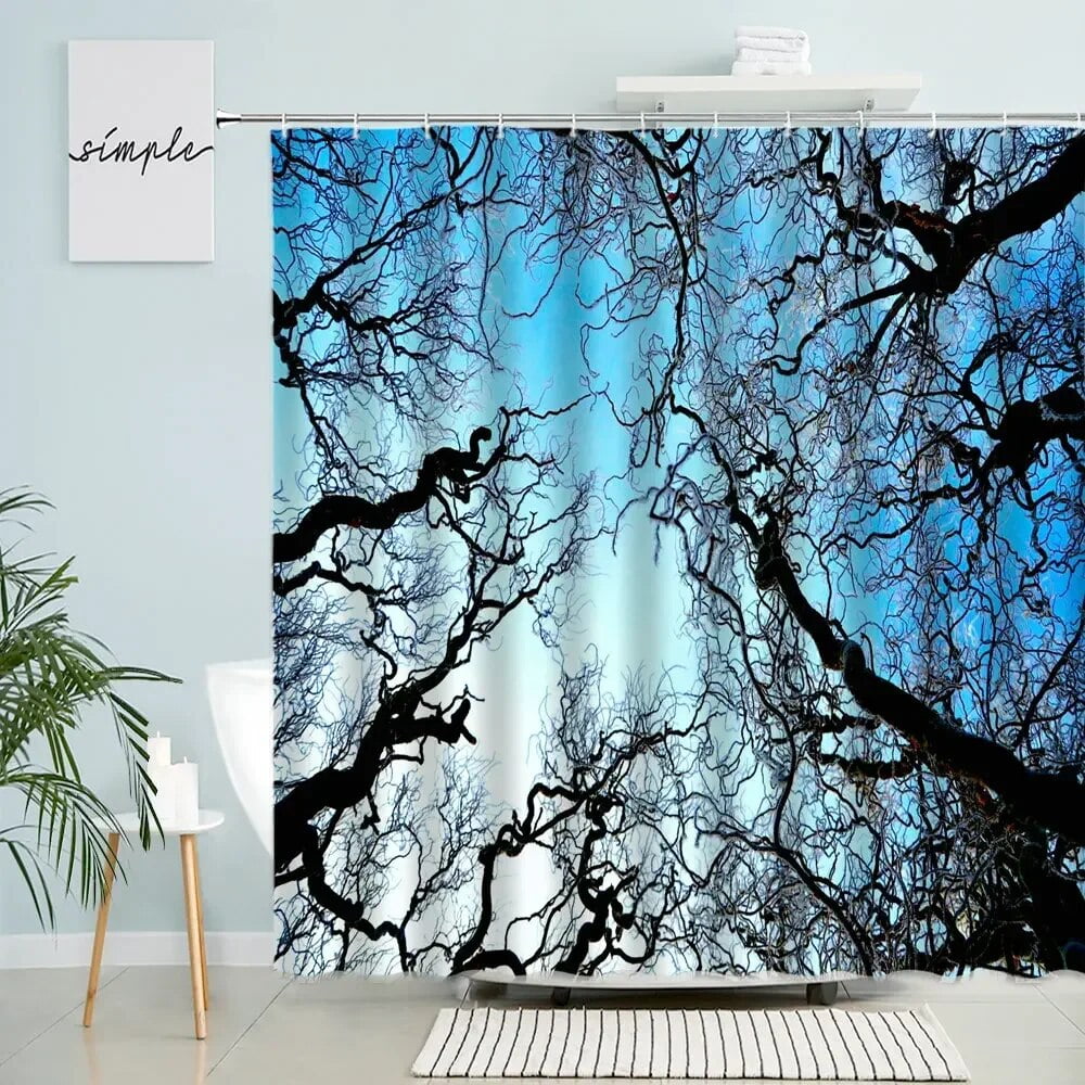 Tree Shower Curtain Forest Branch Plant Leaf Blue Sky Natural Scenery ...