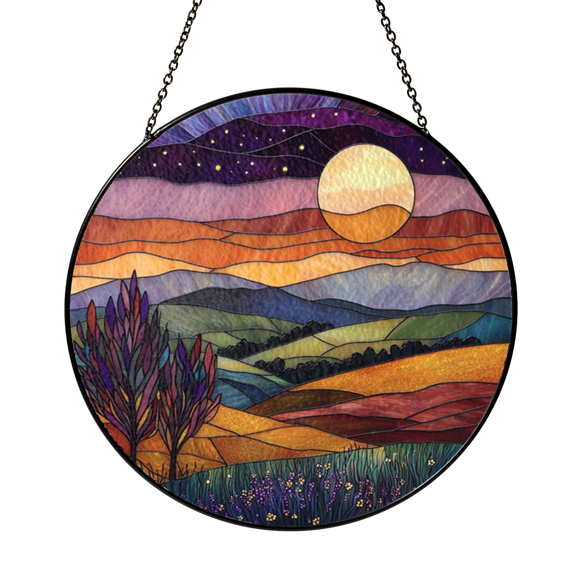 Tree Silhouette Moon Stained Glass Suncatcher – Window Hanging ...