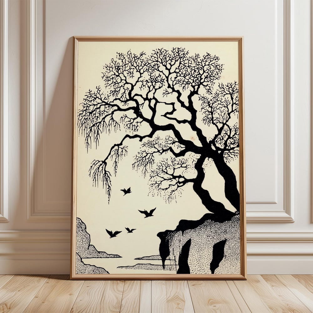 Tree Silhouette Zen Birds Black White Poster UNFRAMED PAPER POSTER ...