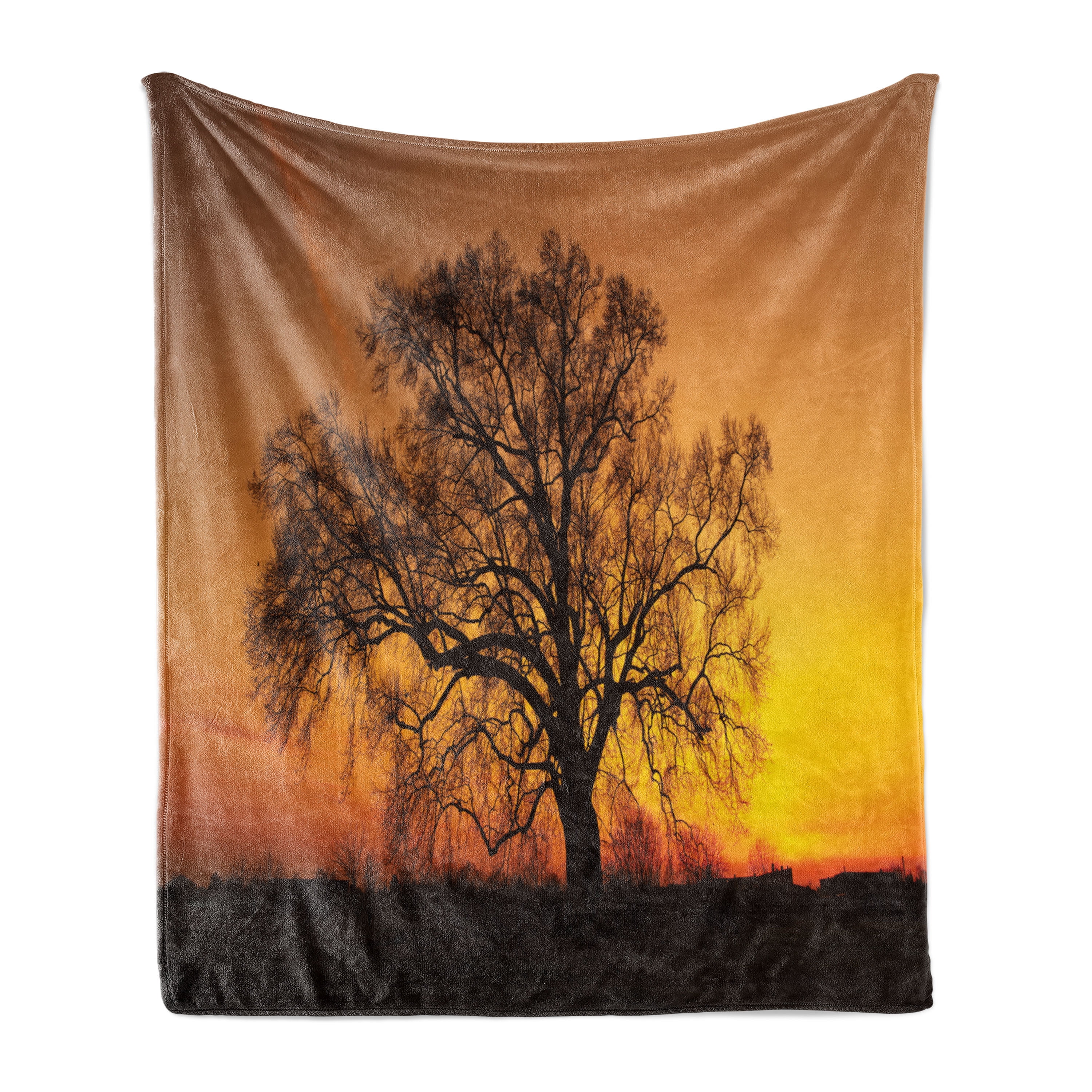 Tree Soft Flannel Fleece Throw Blanket, Oak in the Sunset Horizon ...