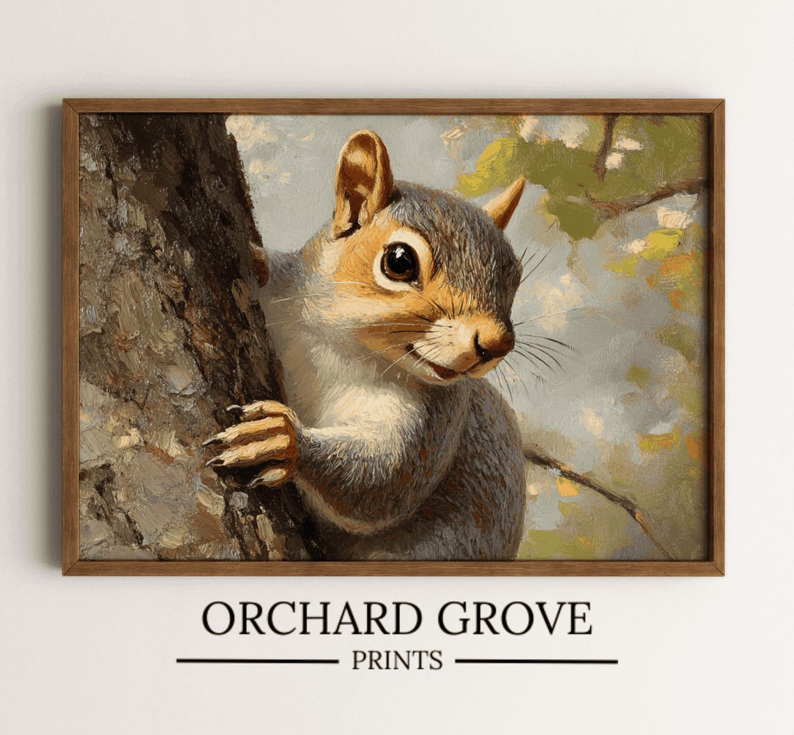 Tree Squirrel Art Woodland Animals Squirrel Print Squirrel Decorative ...