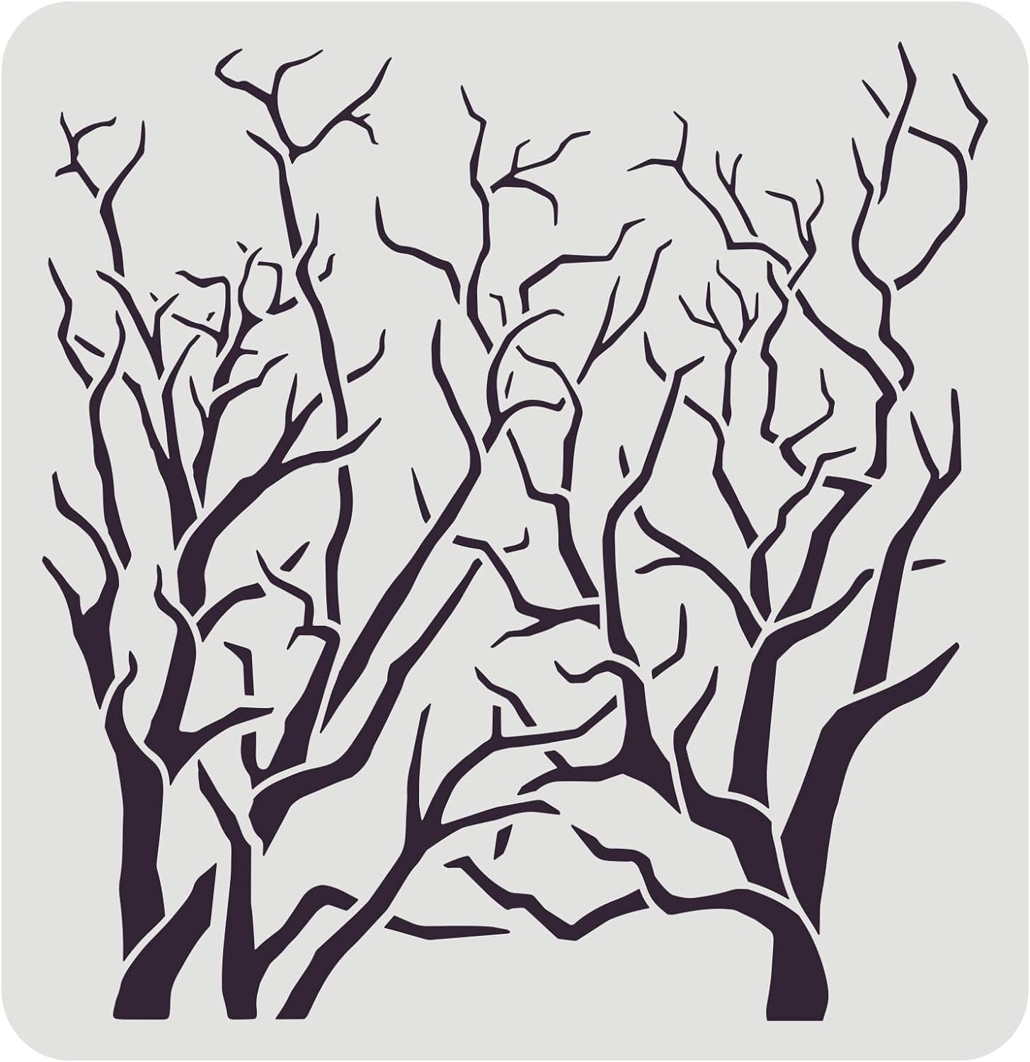 Tree Stencil with Branches 11.8x11.8inch Reusable Tree Drawing Stencil Branches Stencils for ...