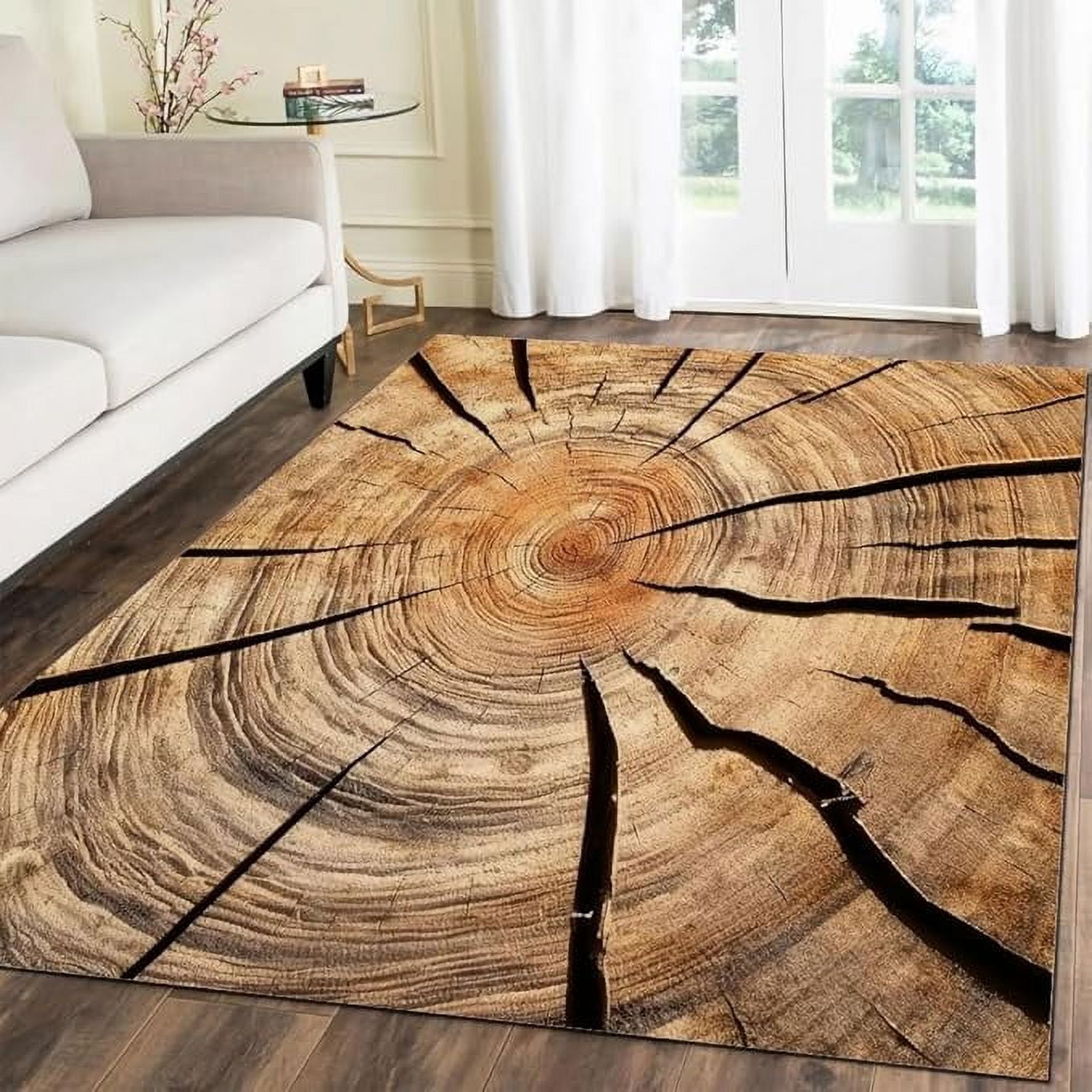 Tree Stump Annual Ring Cracks Area Rug, Wooden Texture Rug, Modern Non ...