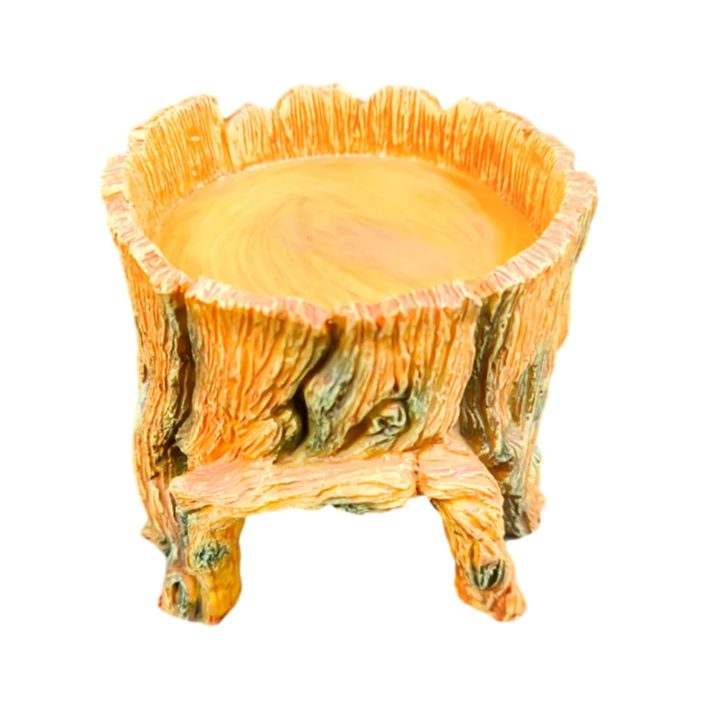Tree Stump Statue Hideout House for Reptiles Resin Feeder Food Water ...