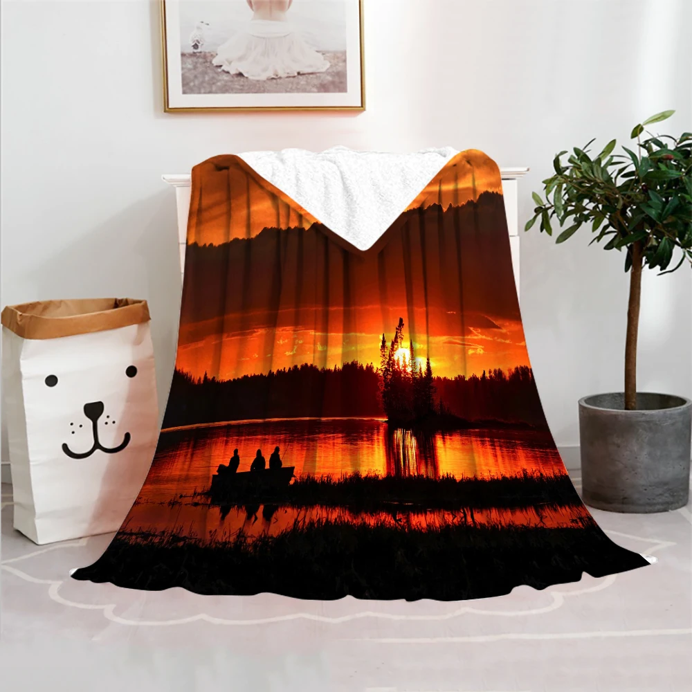 Tree Sunset Glow Landscape Flannel Throw Blanket Soft Warm Autumn ...