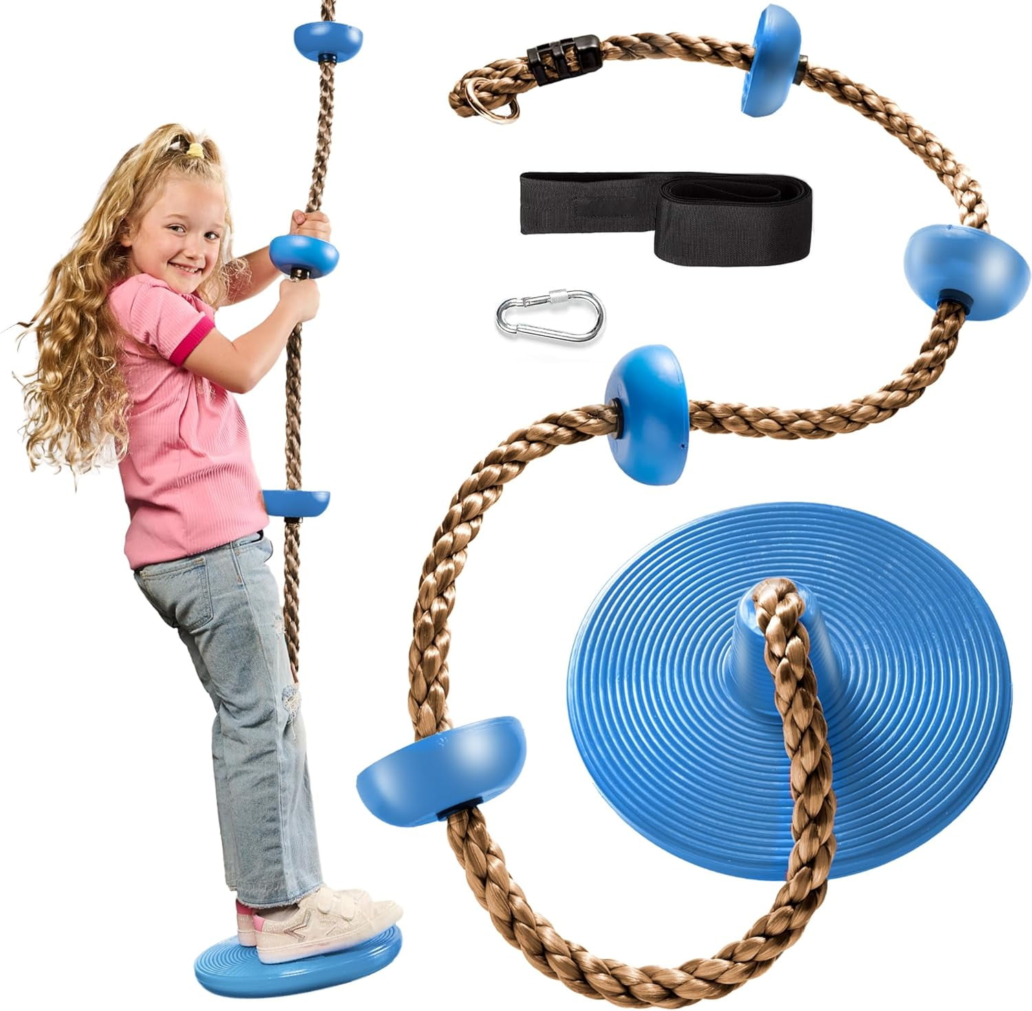 Tree Swing for Kids - Single Disc Seat and Rainbow Climbing Rope Set w ...