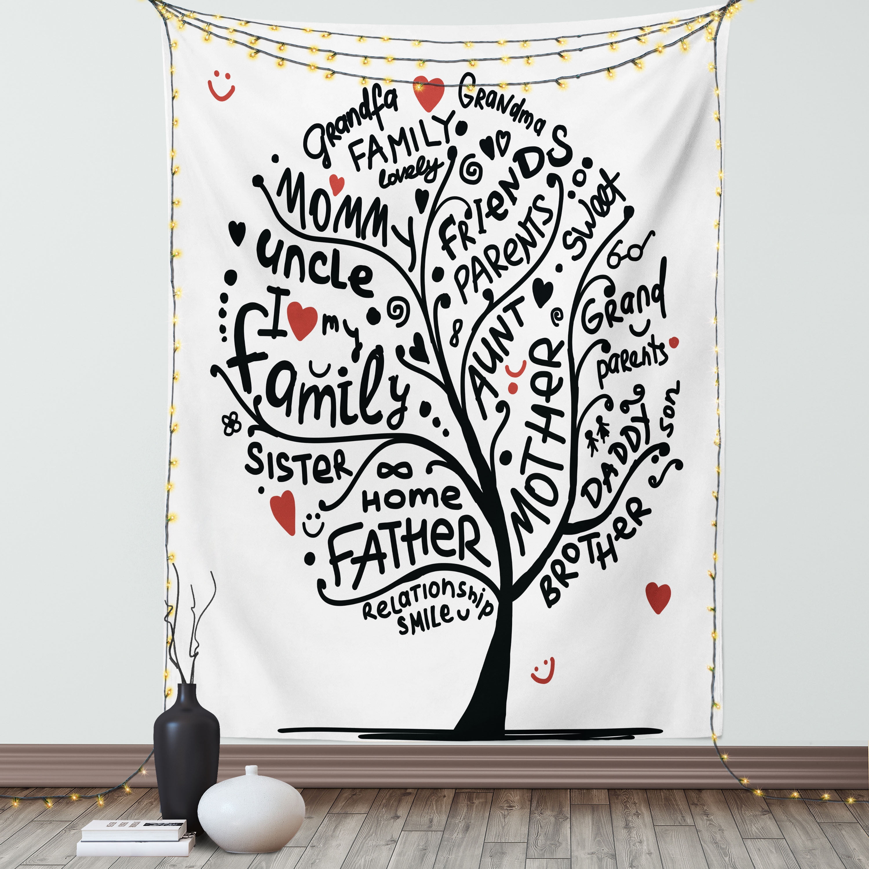 Tree Tapestry, Family Tree Themed Composition with Doodle Style Drawing ...