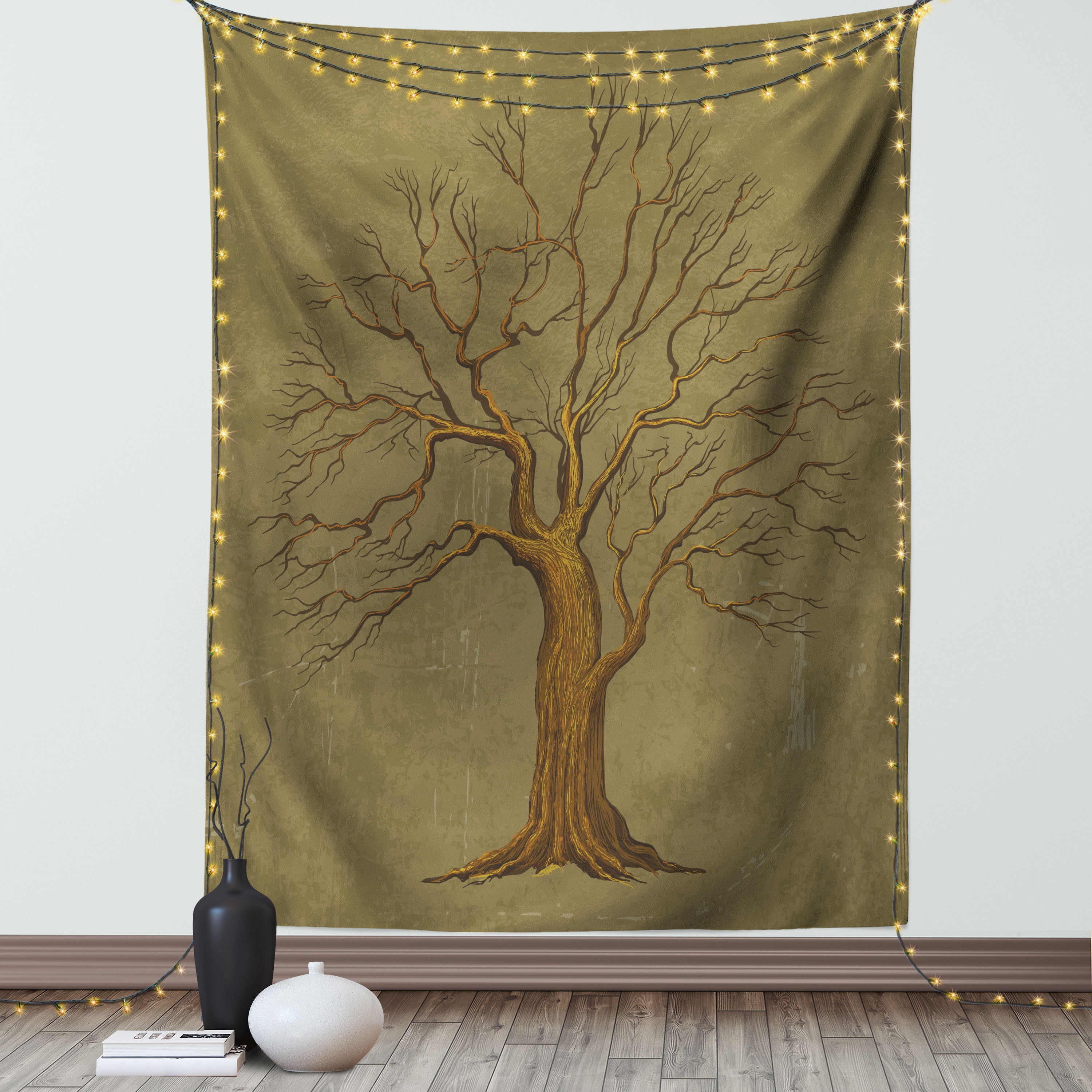 Tree Tapestry, Illustration of A Big Tree on Antique Old Paper Vintage ...