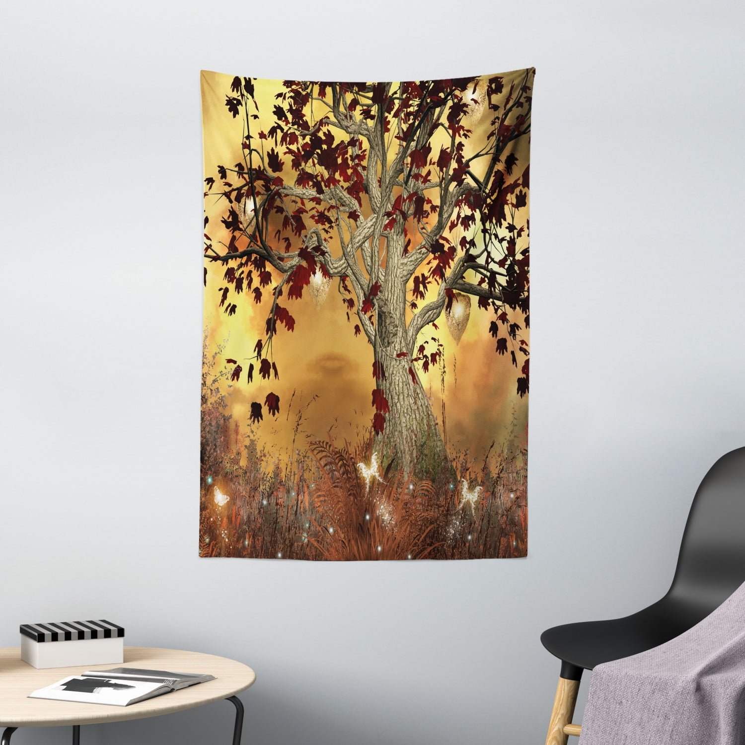 Tree Tapestry, Lonely Tree Themed Composition with Ornamentation in ...