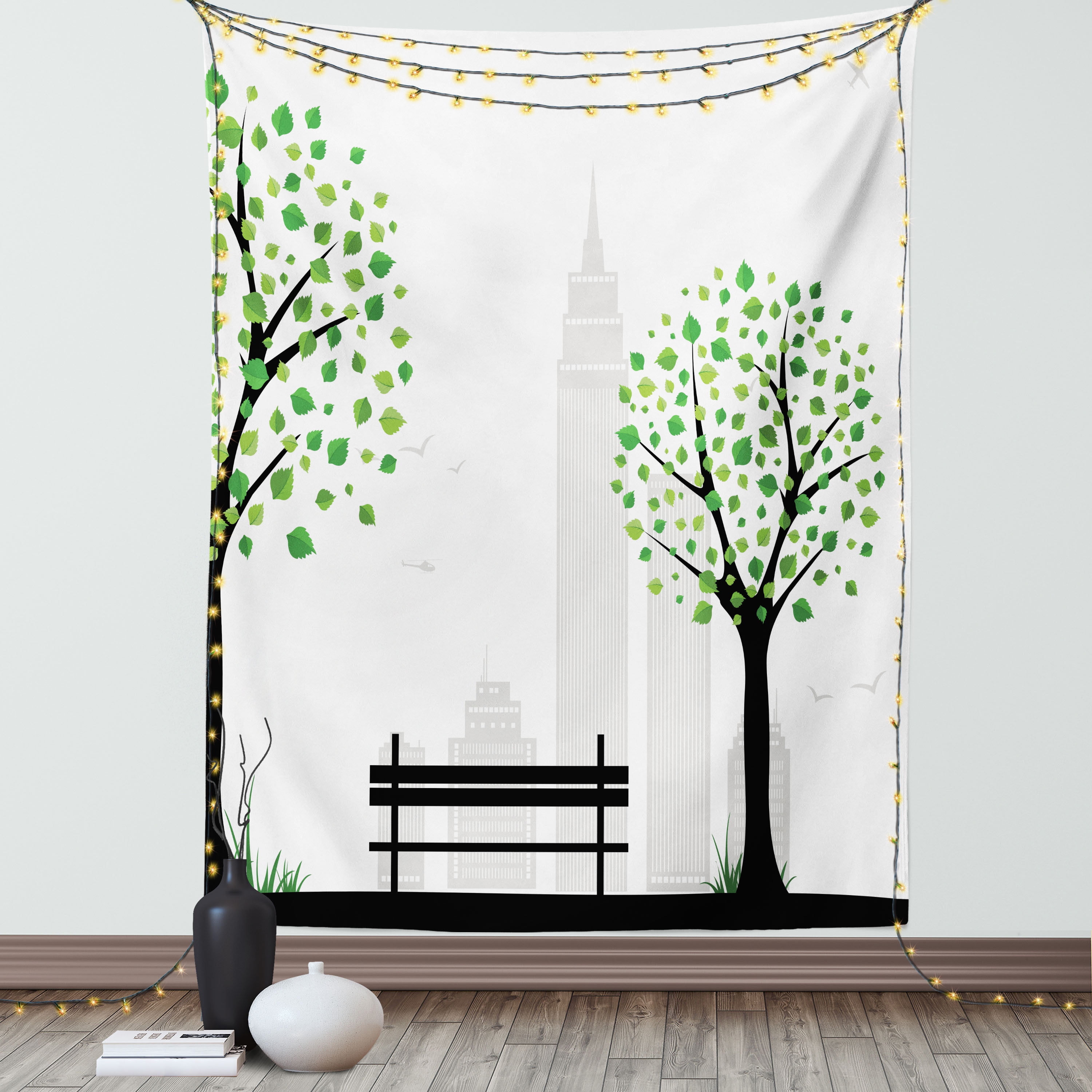 Tree Tapestry Wall Hanging Minimalist City Figures with Simple Lines ...