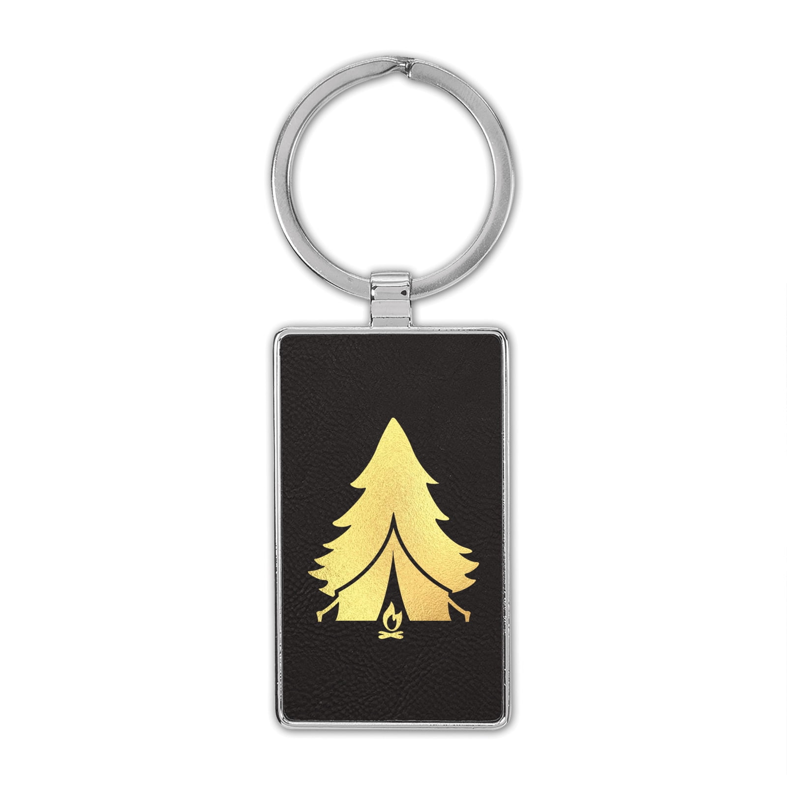Tree Tent Fire Premium Leatherette Keychain camp camper - Black/Gold ...