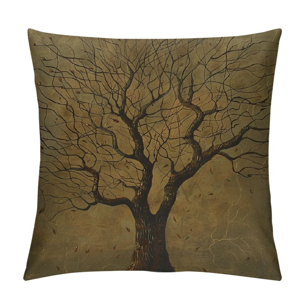 Tree Throw Pillow Cushion Cover, Illustration of a Big Tree on Antique ...