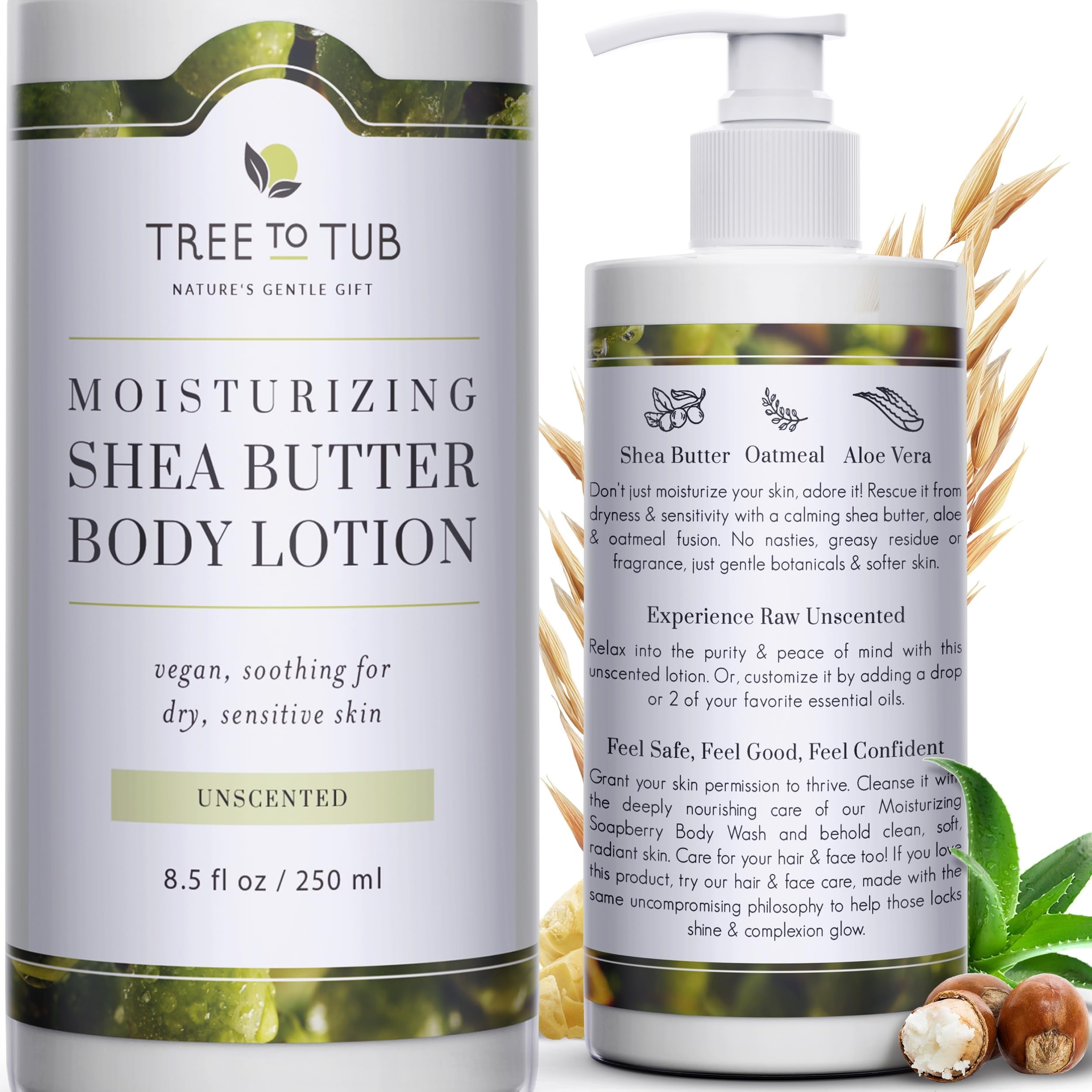 Tree to Tub Unscented Shea Butter Body Lotion - Vegan, Organic Aloe ...