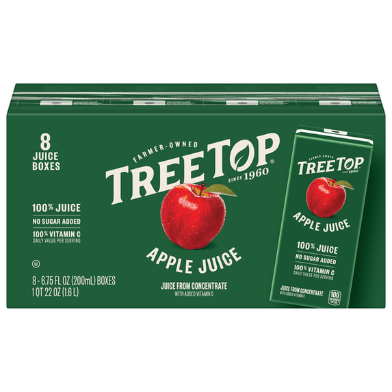 Tree Top 100% Apple Juice from Concentrate, 6.75 fl oz Boxes, Pack of 8 ...