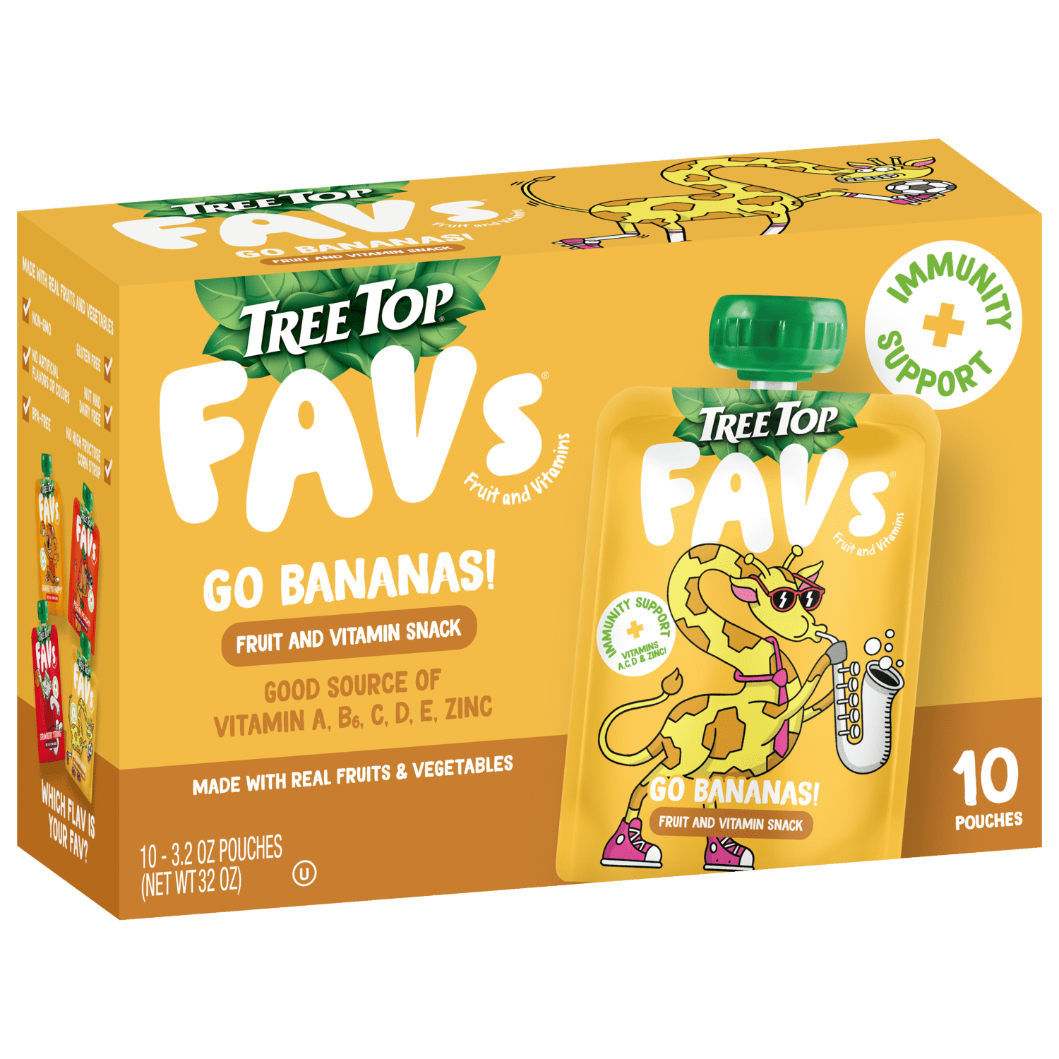 Tree Top FAVs® Banana Fruit and Vitamin Immunity Pouch, 3.2 Ounce, 10 ...