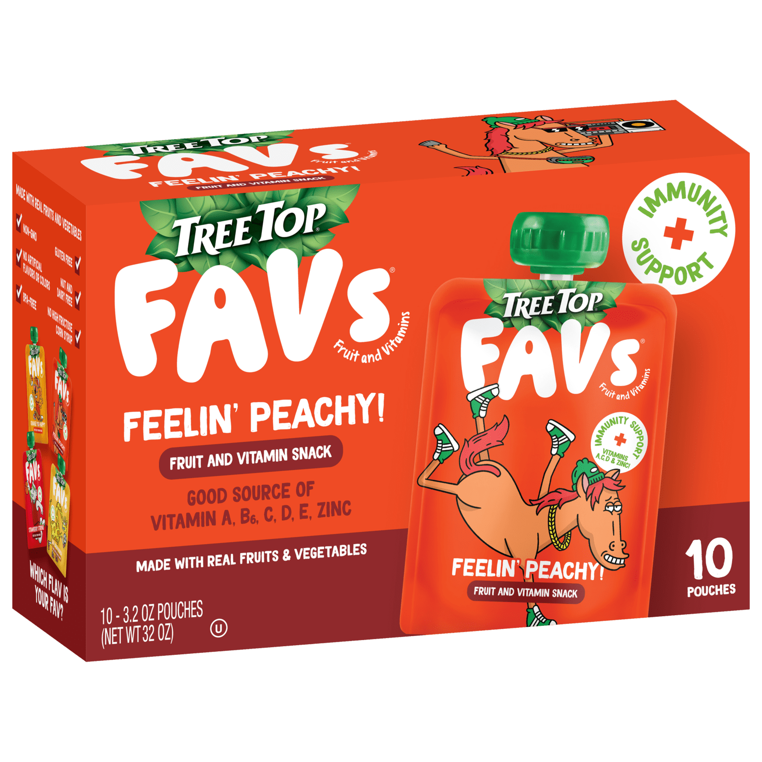 Tree Top FAVs® Peach Fruit and Vitamin Immunity Pouch, 3.2 Ounce, 10 ...